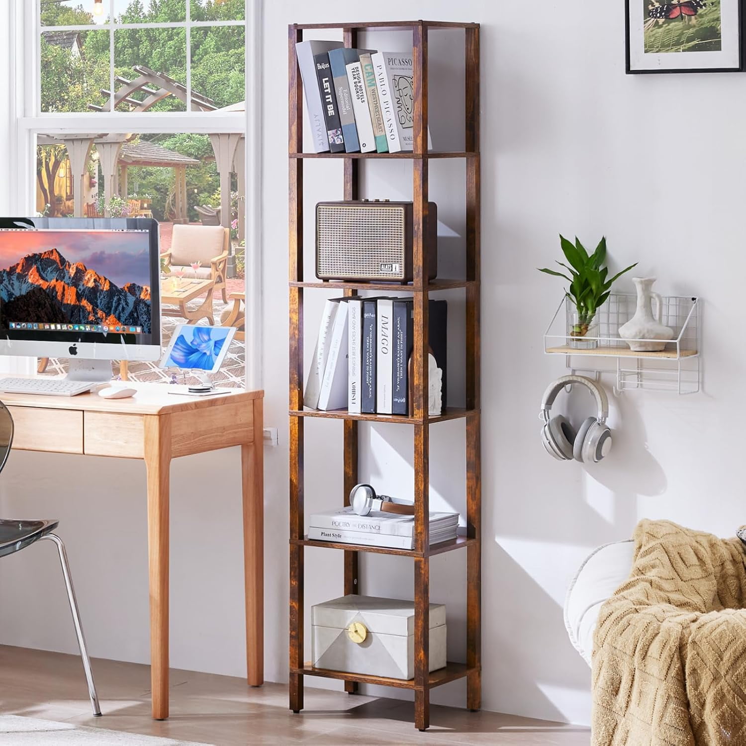 Tall Bookshelf Small Narrow Bookcase, Skinny Book Shelf for Small Space ...