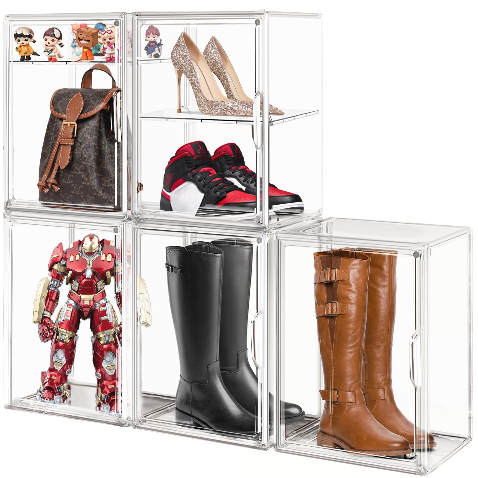 Tall Boot Storage Box 5 Pack Acrylic Display Case, Super Large Boots ...