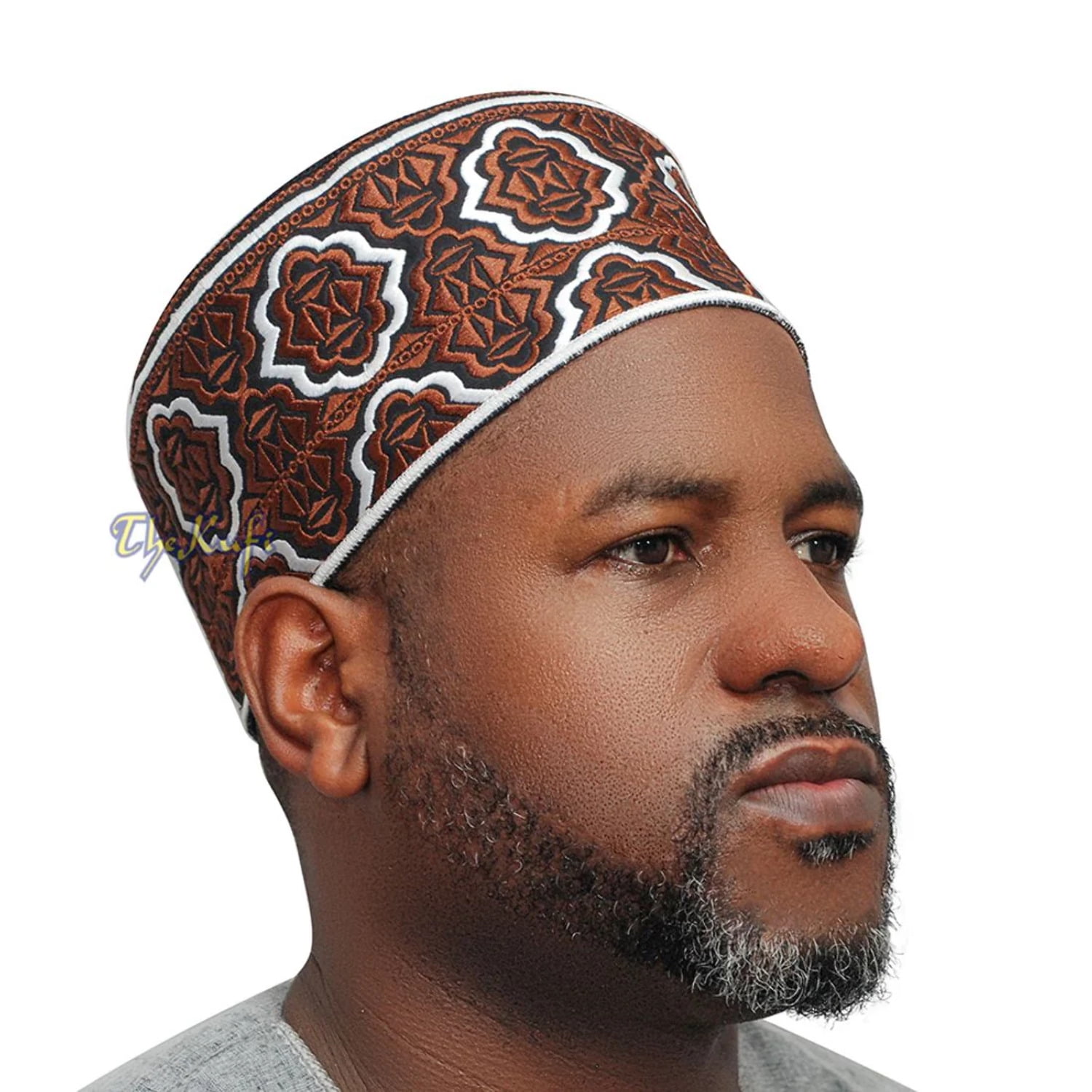 Tall Brown White Omani-Style African Kenyan Muslim Kufi Hat 4-Inch ...