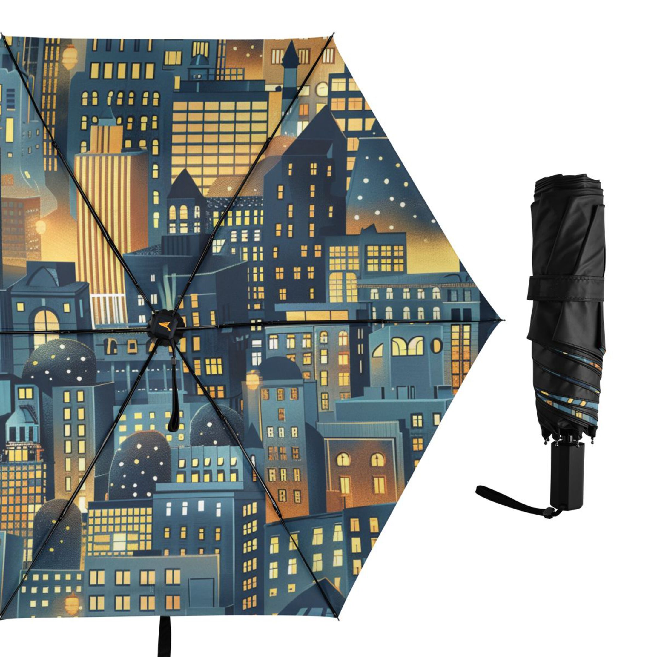 Tall Buildings with Light Triple Folding Umbrella Parasol 6 Ribs UV ...
