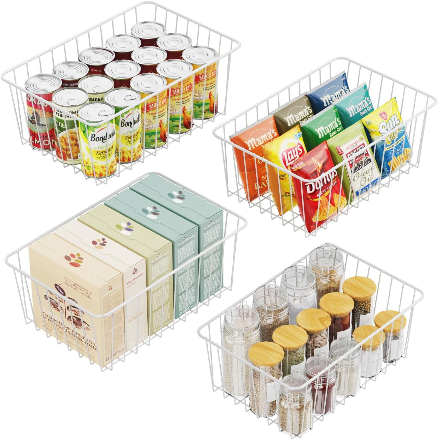Tall Cabinet Pantry Baskets - 4 Pack Wire Storage Baskets for 23 to 24 ...