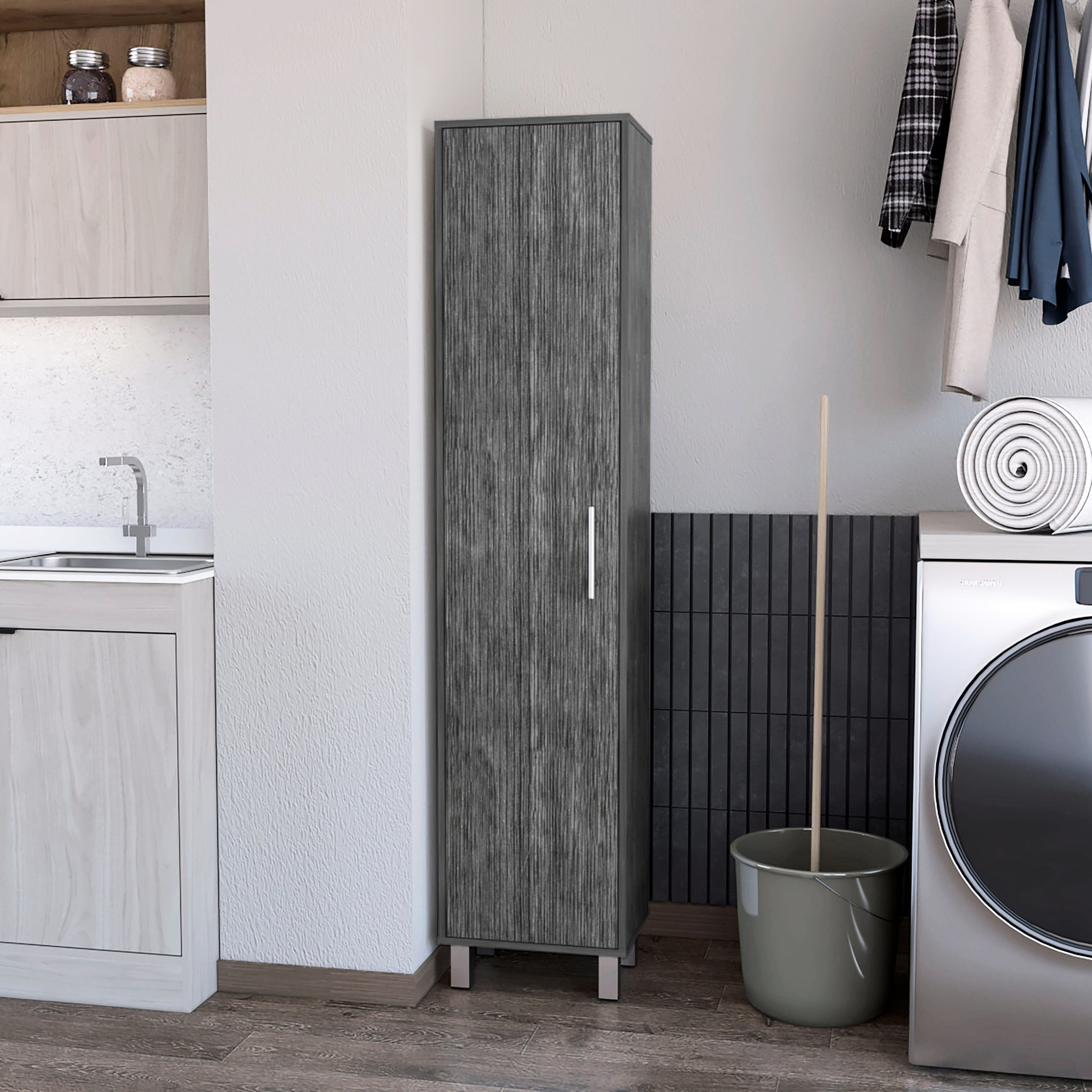 Tall Cabinet in Gray | Provides Storage in Home, Wide Door | Wood ...