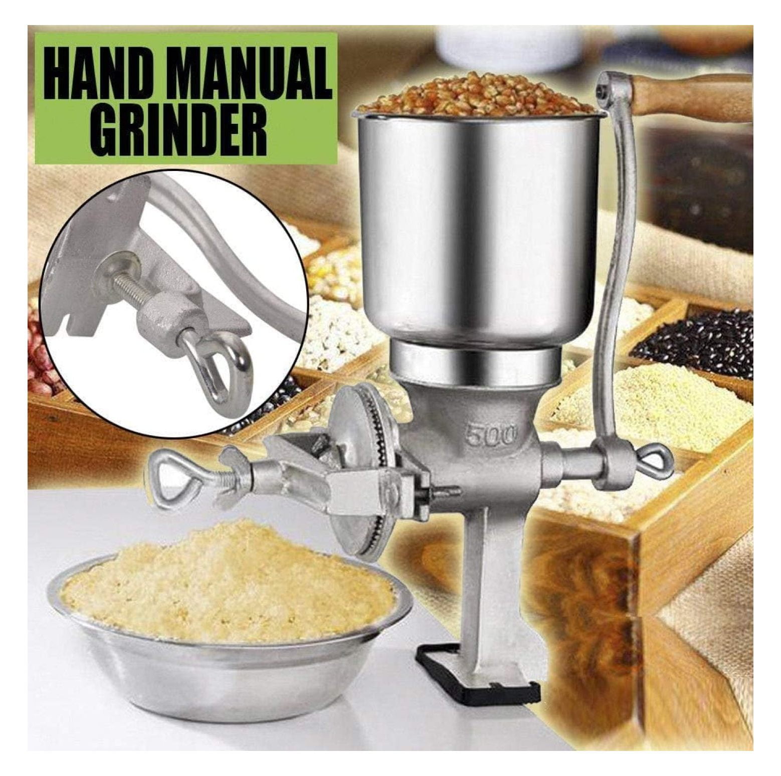 Tall Cast Manual Iron Mill Grinder Hand Crank Grains Oats Corn Wheat ...