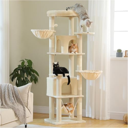 Tall Cat Tower, 70 Inch Cat Tree with Hammock, 5 Scratching Posts, 2 ...