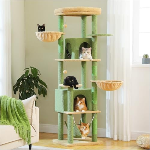 Tall Cat Tower, 70 Inch Cat Tree with Hammock, 5 Scratching Posts, 2 ...