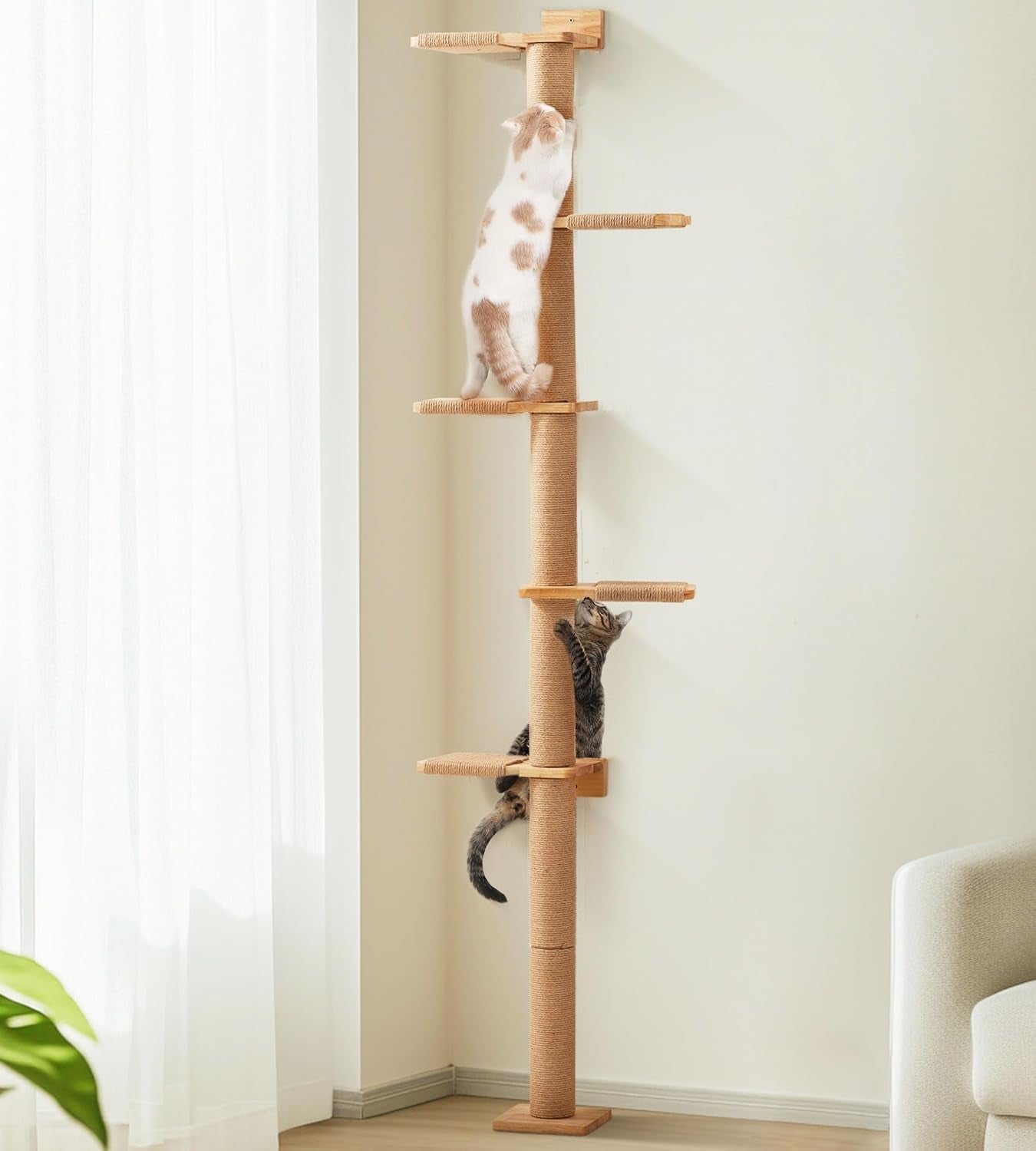 Tall Cat Tree, 5 Tier Floor to Ceiling Cat Tower, Wall-Mounted Cat ...