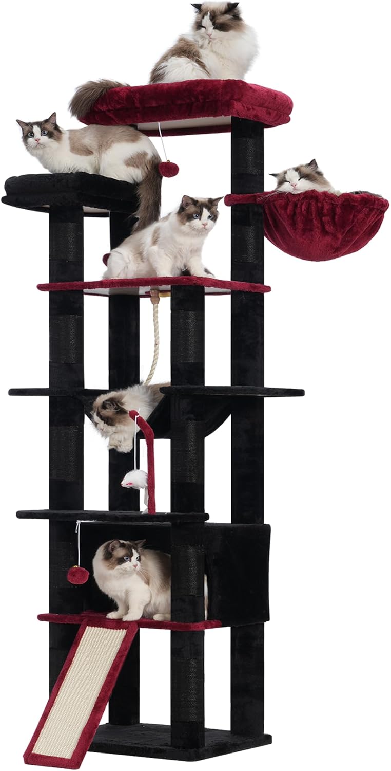 Tall Cat Tree,78 inch Multi-Level Cat Tower for Indoor Cats,2 Widened ...