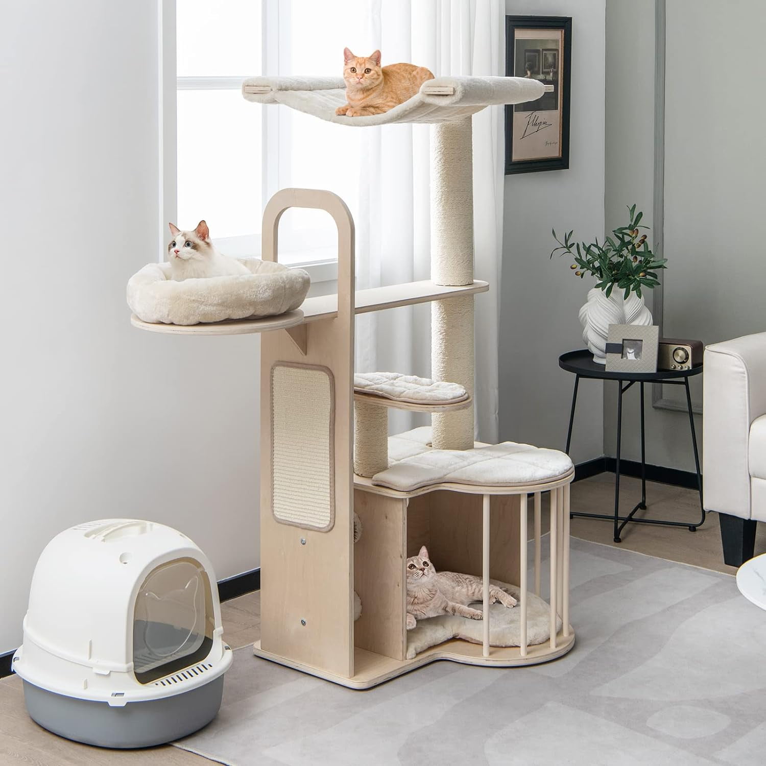 Tall Cat Tree for Indoor Cats, 55 Inch Multi-Level Cat Tower Activity ...