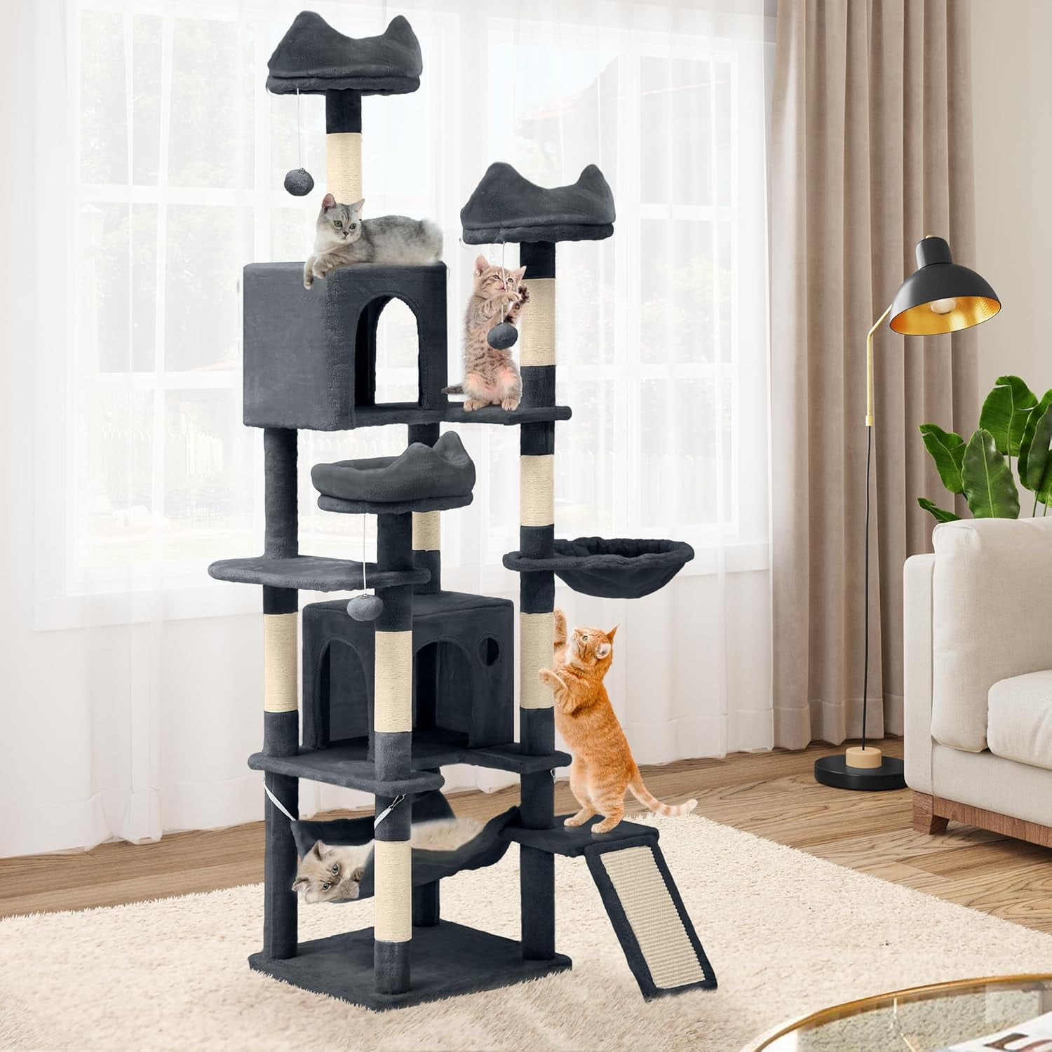 Tall Cat Tree for Indoor Cats, 75 inches Multi-Level Cat Tower with ...