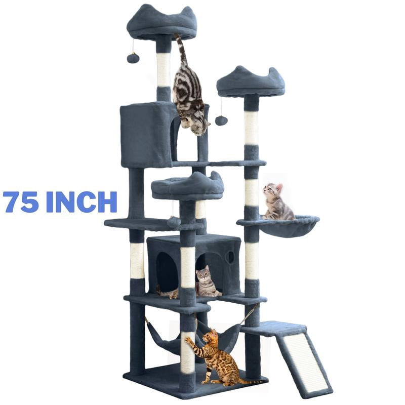 Tall Cat Tree for Indoor Cats, Multi-Level Cat Tower with Cat Condos ...
