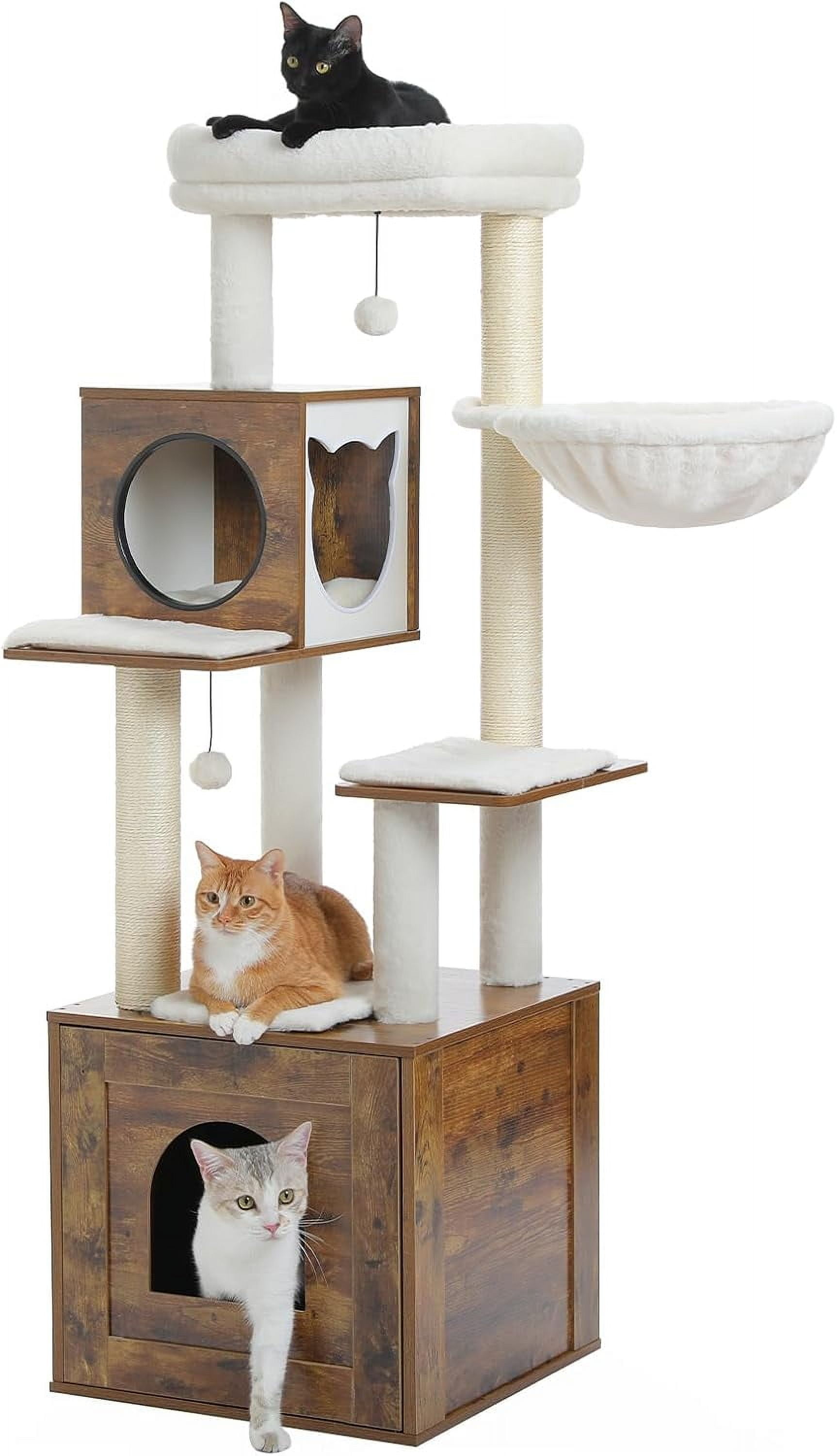 Tall Cat Tree with Litter Box Enclosure 56.7" Wooden Cat Tower for ...