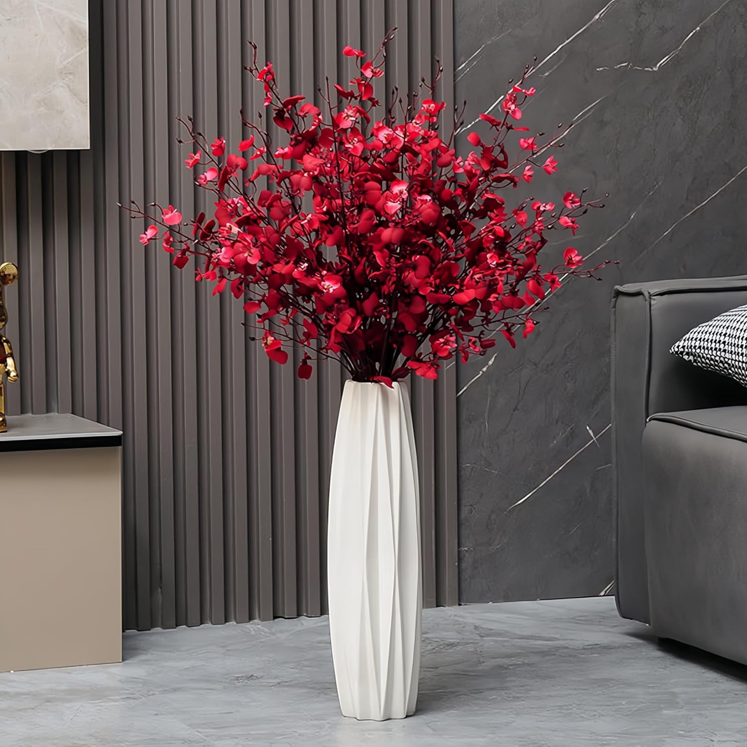 Tall Ceramic Floor Vase 17.7 Inches Large,White Tall Modern Flower ...