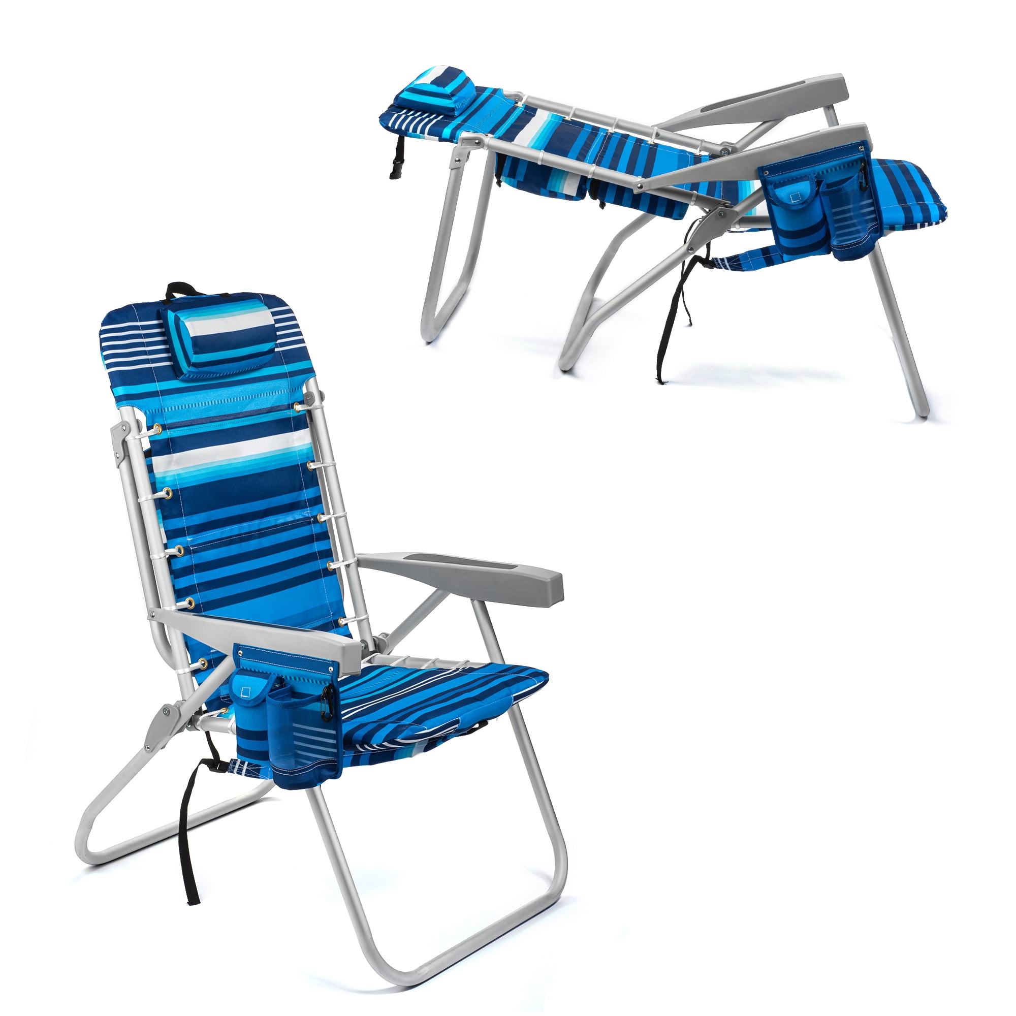 Homevative Tall Folding Backpack Beach Chair with Towel Bar, High Tide ...