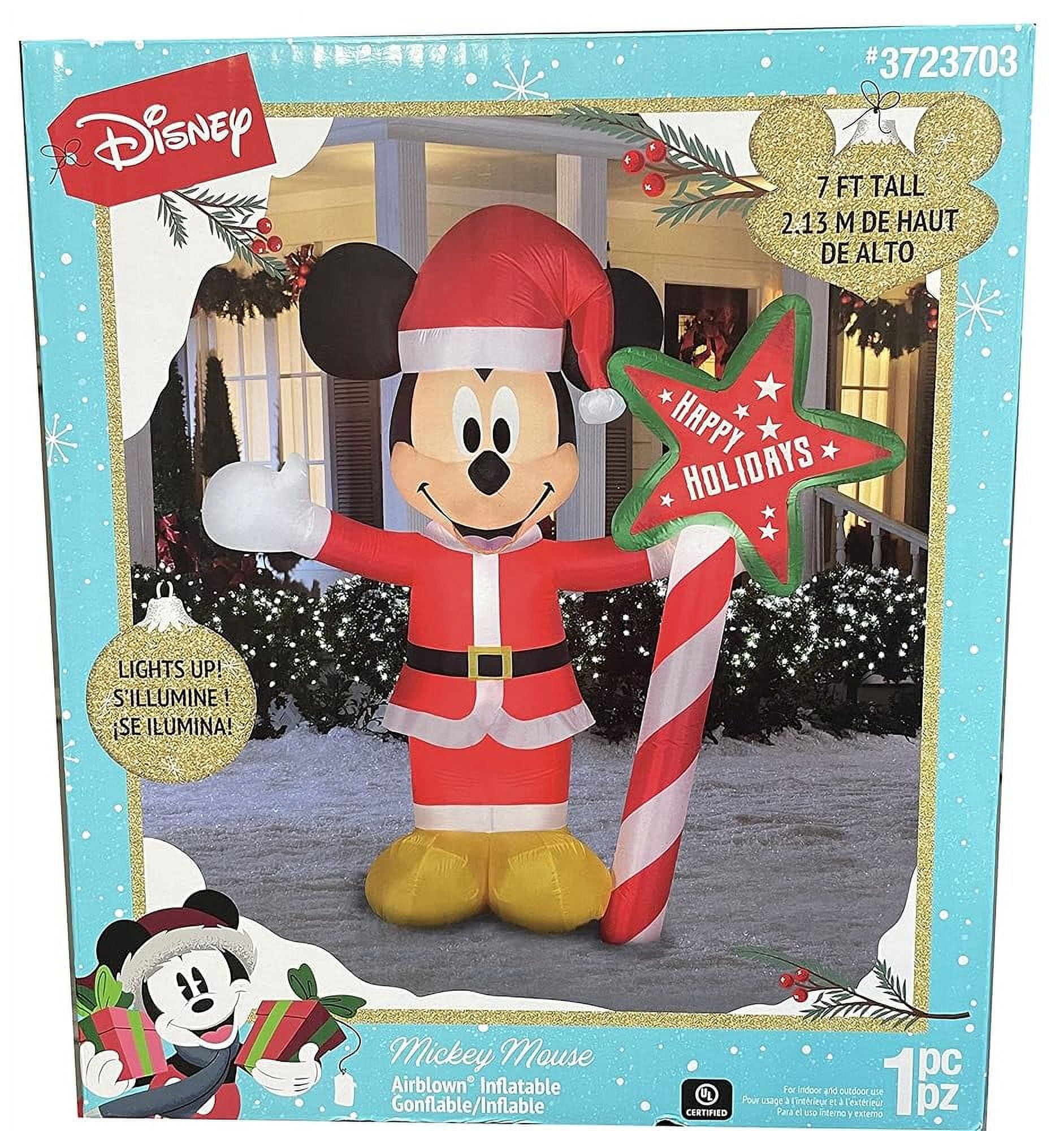 Tall Christmas Inflatable Mickey Mouse Holding His Happy Holidays Sign