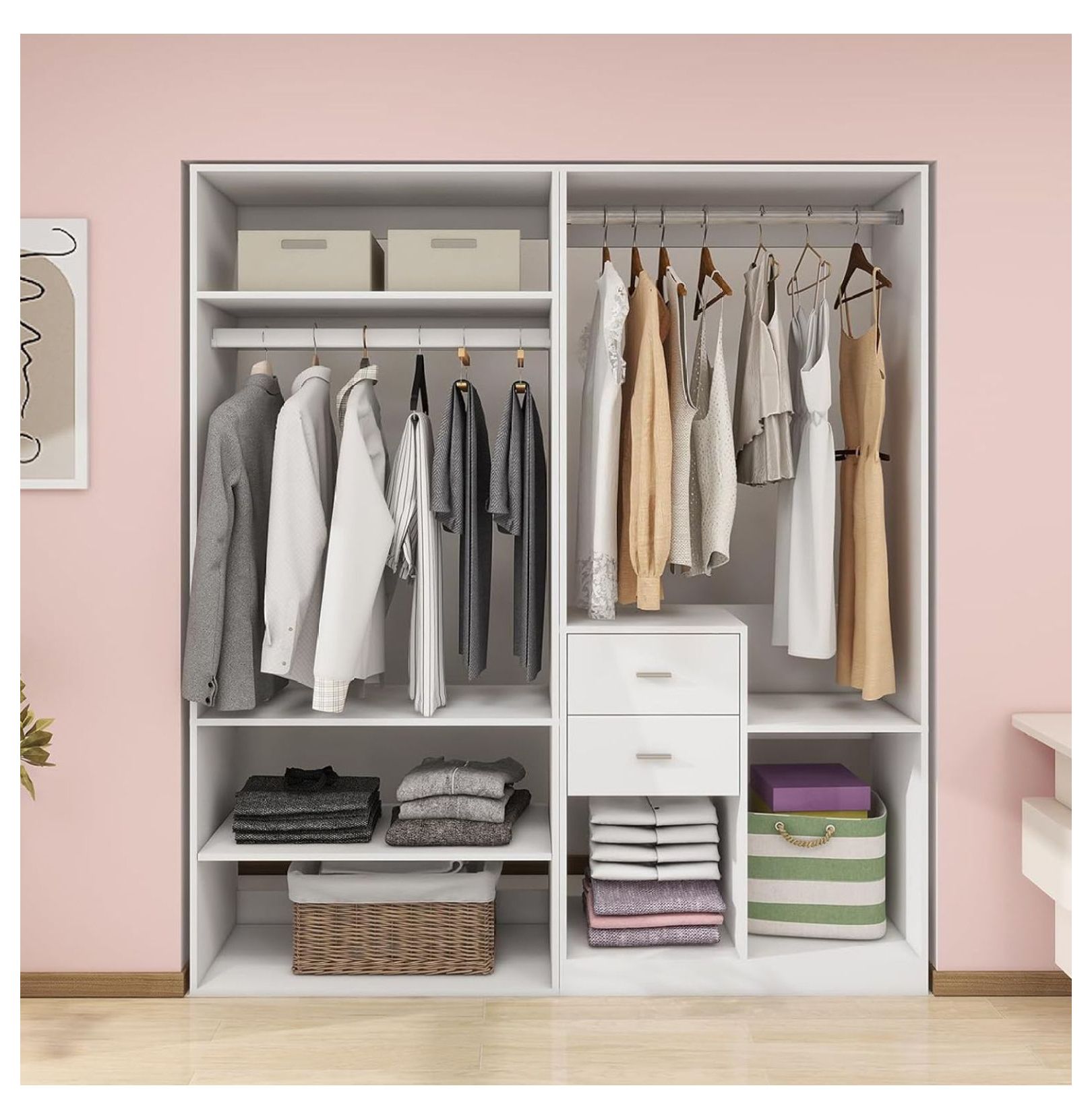 Tall Closet System with Closet Drawers,White Walk-in Closet Organizers ...