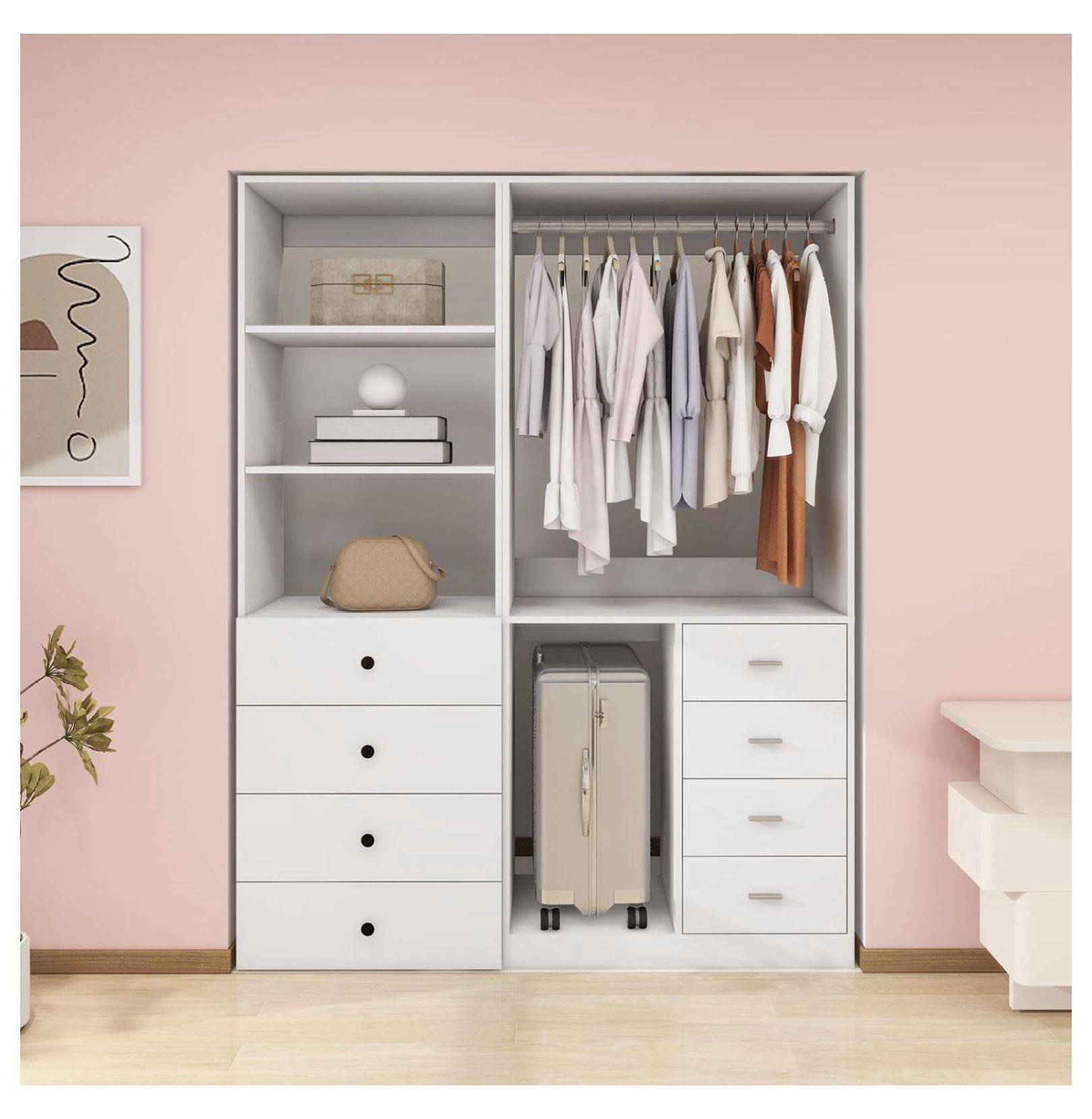 Tall Closet System with Closet Drawers,White Walk-in Closet Organizers ...
