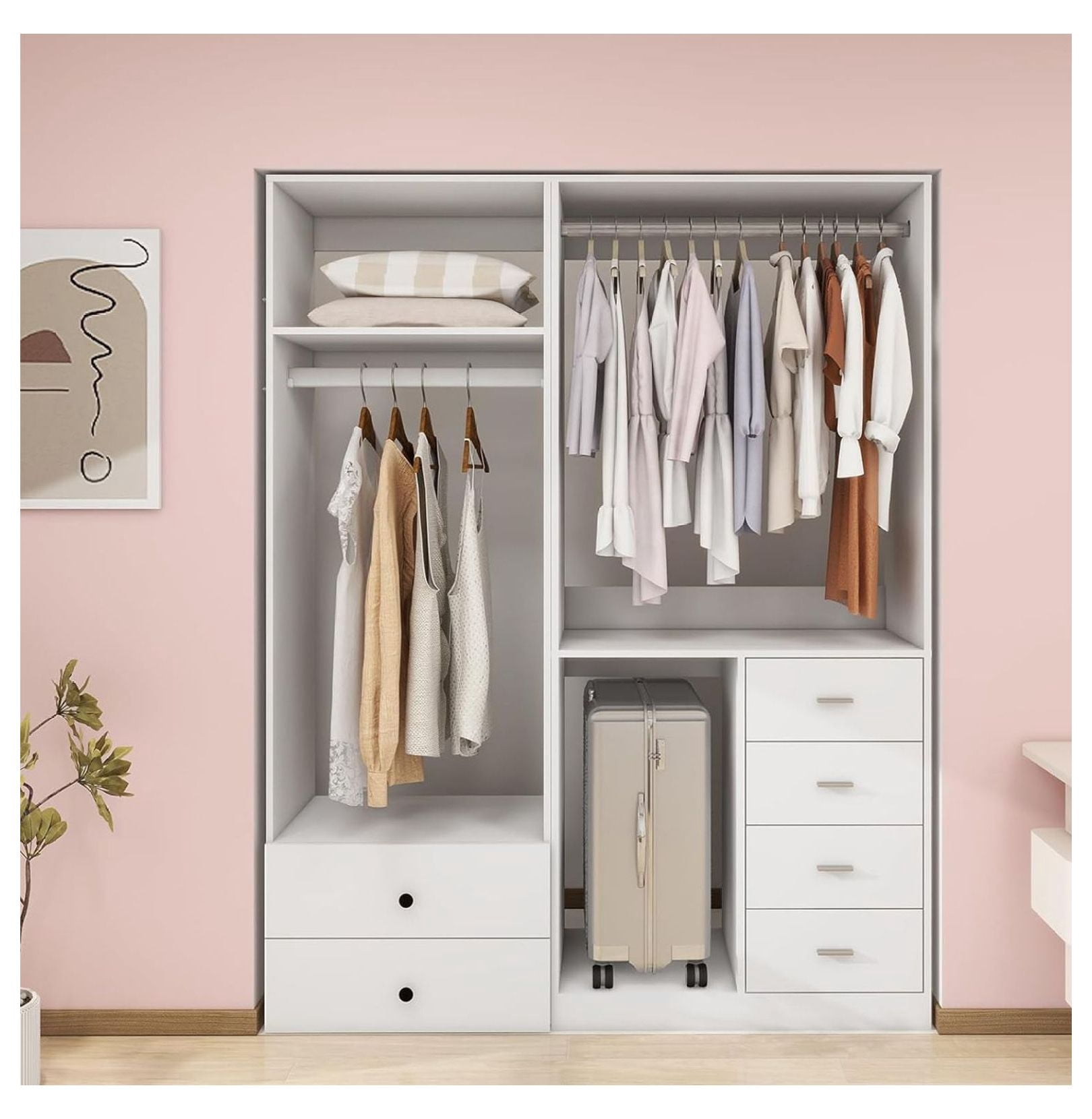 Tall Closet System with Closet Drawers,White Walk-in Closet Organizers ...