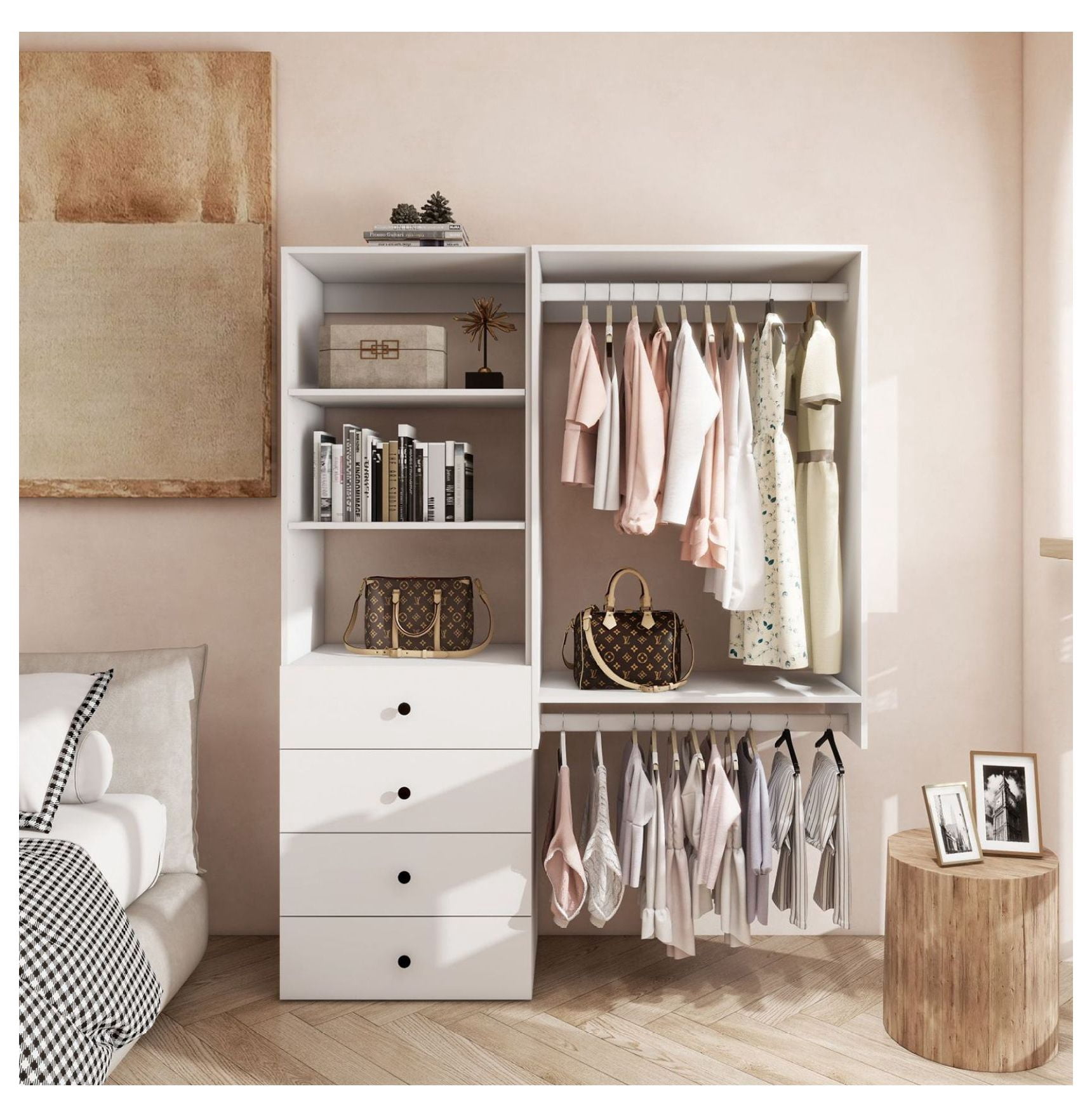 Tall Closet System with Drawers, White Walk-in Closet Organizer ...
