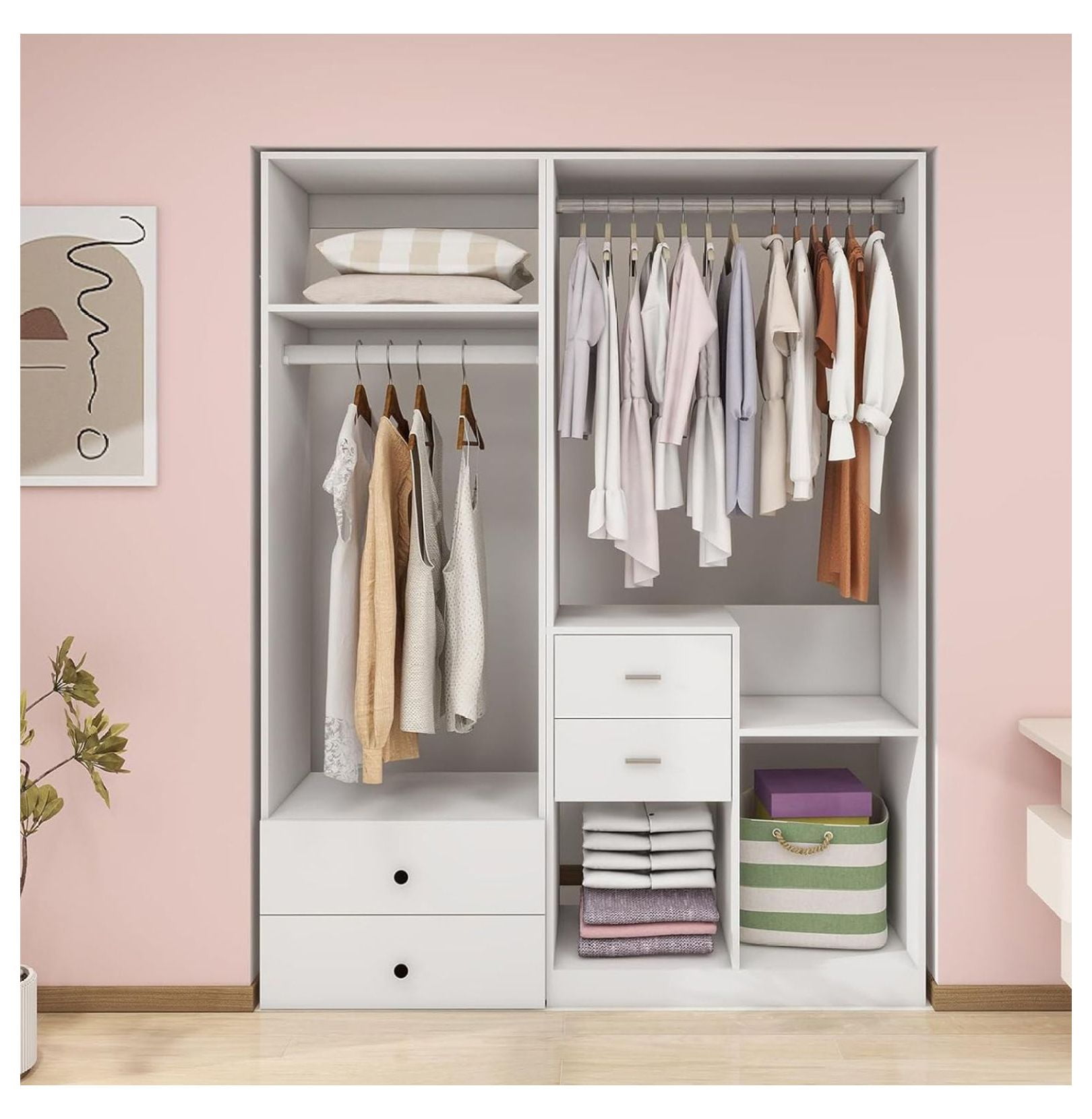 Tall Closet System with Drawers, White Walk-in Closet Organizer for ...