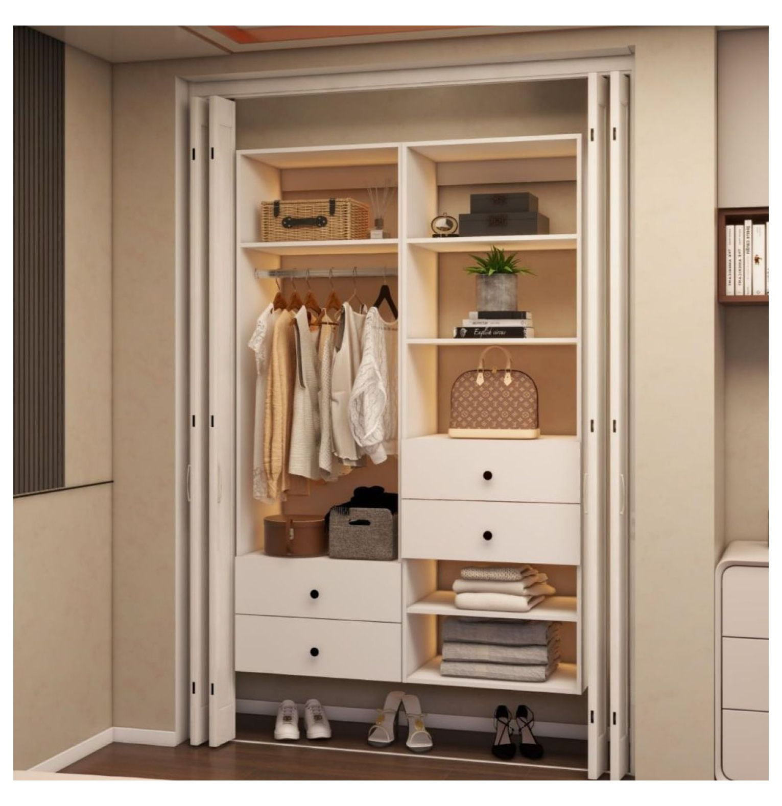 Tall Closet System with Drawers, White Walk-in Closet Organizer for ...