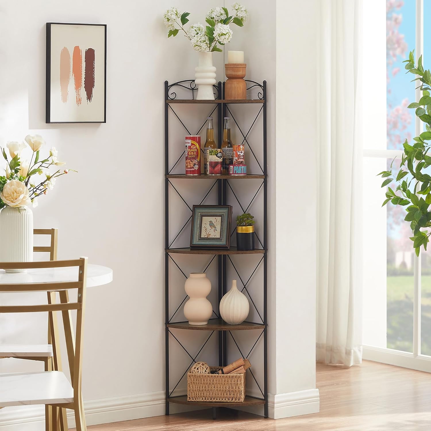 Tall Corner Cabinet, Storage Shelf, Bookshelf Display Rack for Living ...