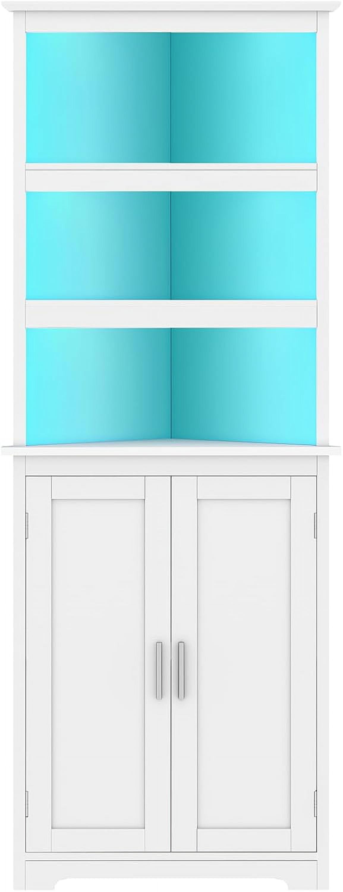Tall Corner Cabinet with LED Lights, 5-Tier Corner Storage Cabinet with ...