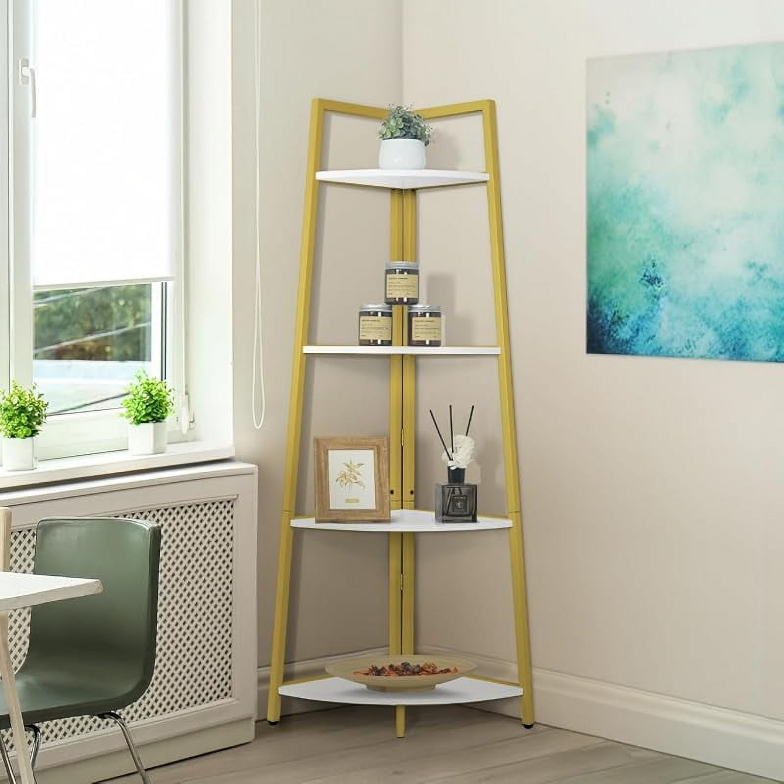 Tall Corner Shelf Stand, 4-Tier Display Shelves, Ladder Corner Wood ...