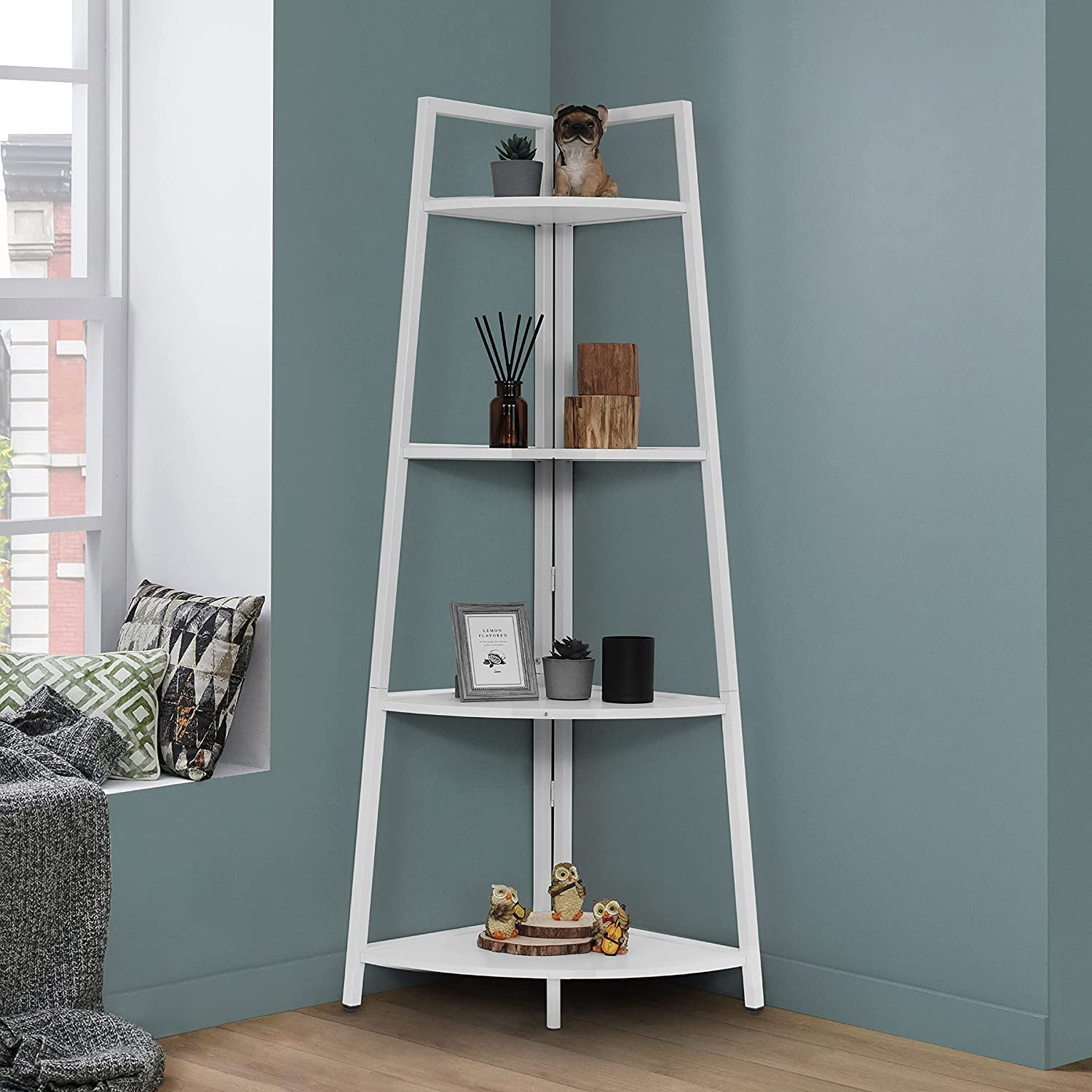 Tall Corner Shelf Stand, 4-Tier Display Shelves, Ladder Corner Wood ...