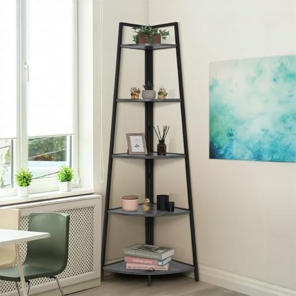 Tall Corner Shelf Stand, 5-Tier Display Shelves, Ladder Corner Wood ...