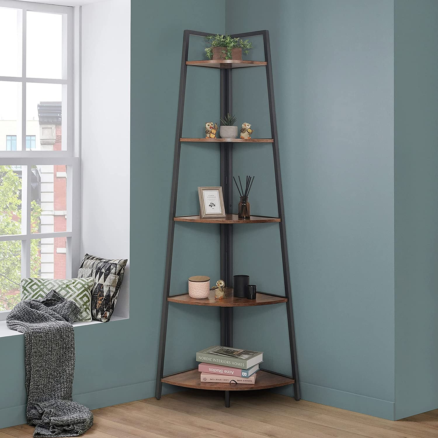 Tall Corner Shelf Stand, 5-Tier Display Shelves, Ladder Corner Wood ...