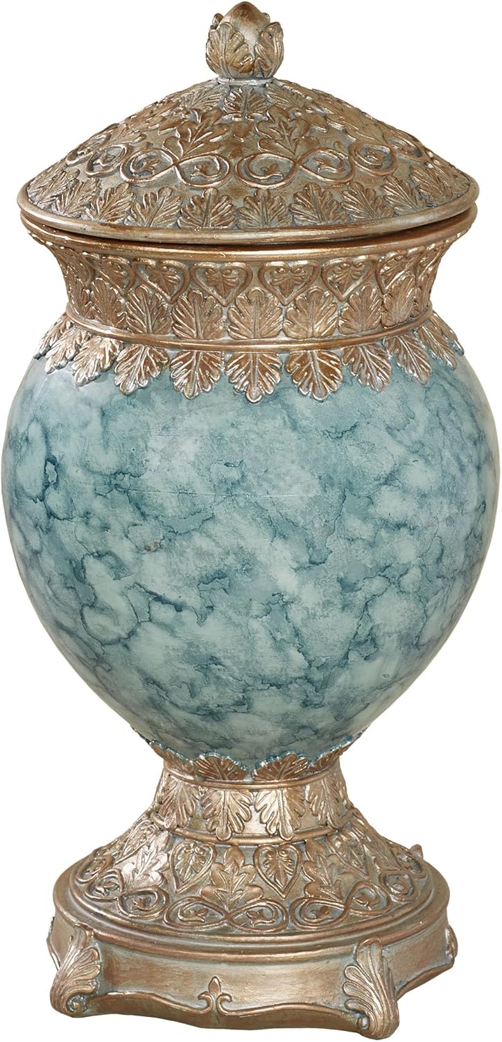 Tall Covered Jar Aqua - Made of Resin - Painted by Hand - Traditional ...