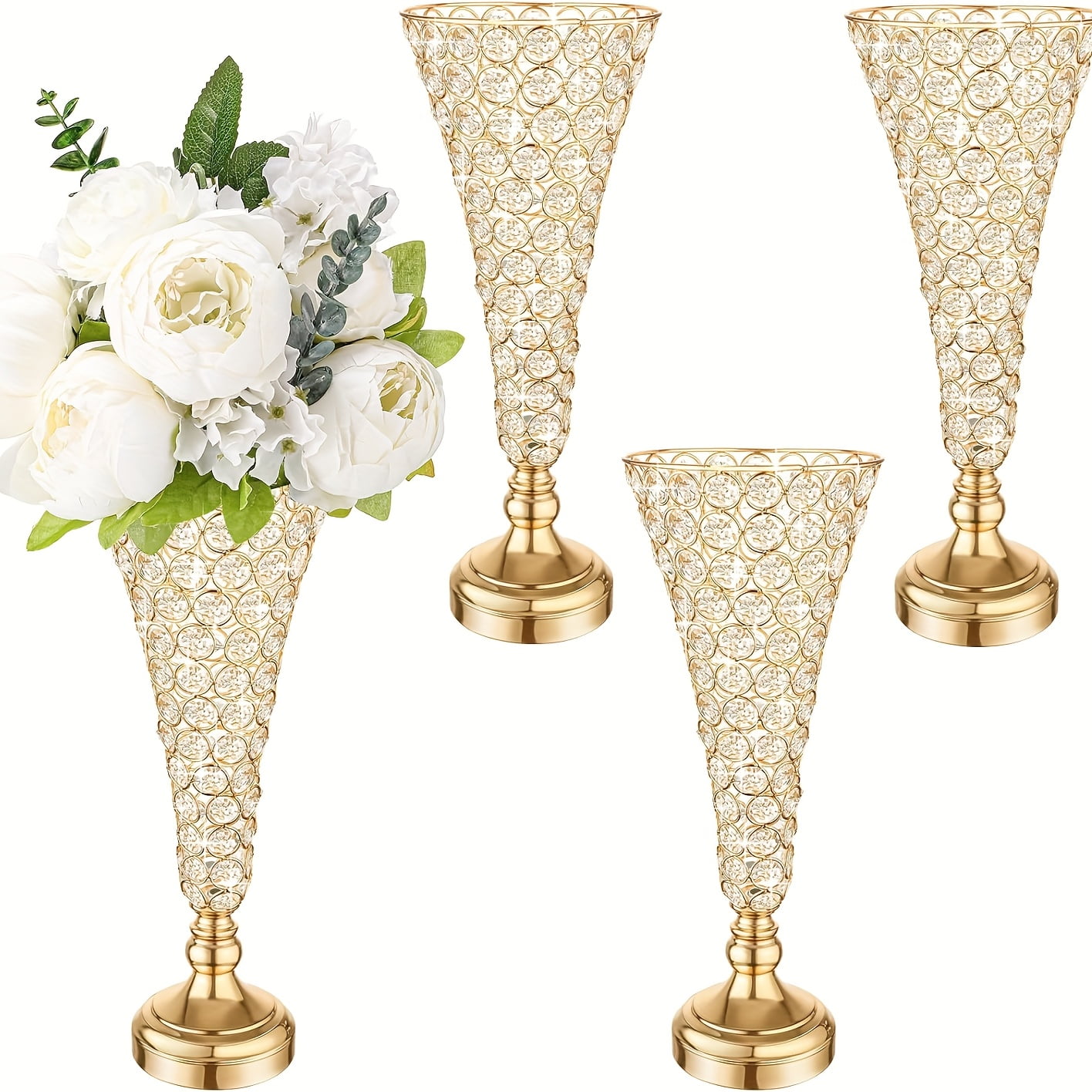 Tall Crystal Flower Vases 16 Inch Gold Trumpet Design for Table Decor ...