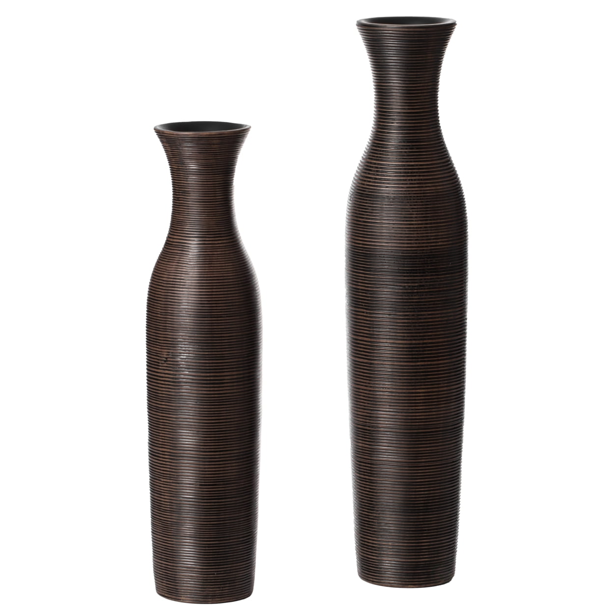Tall Decorative Modern Ribbed Trumpet Design Floor Vase, Brown 23 Inch ...