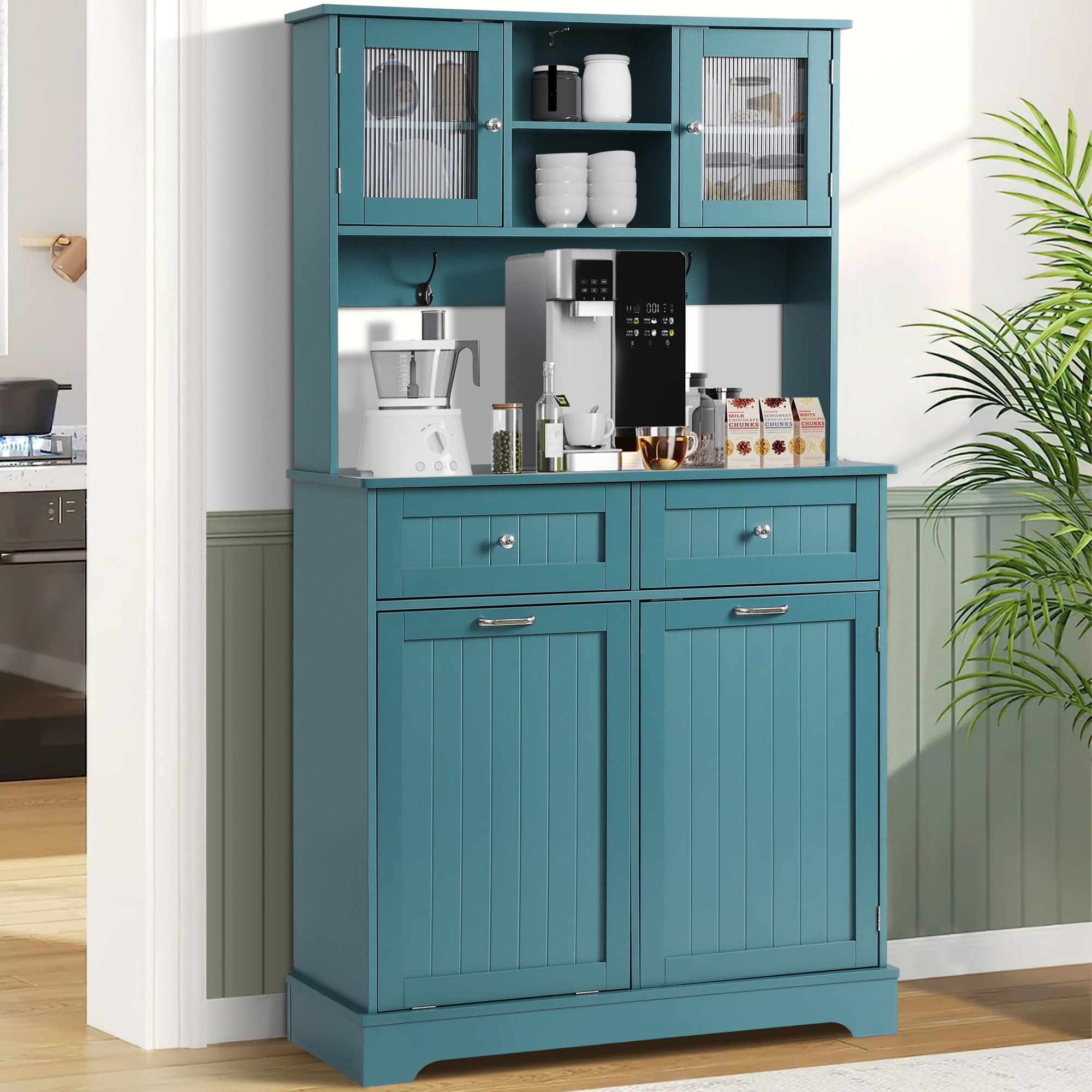 Tall Dining Cabinet ,Double Tilt Out Trash Cabinet Freestanding Storage ...