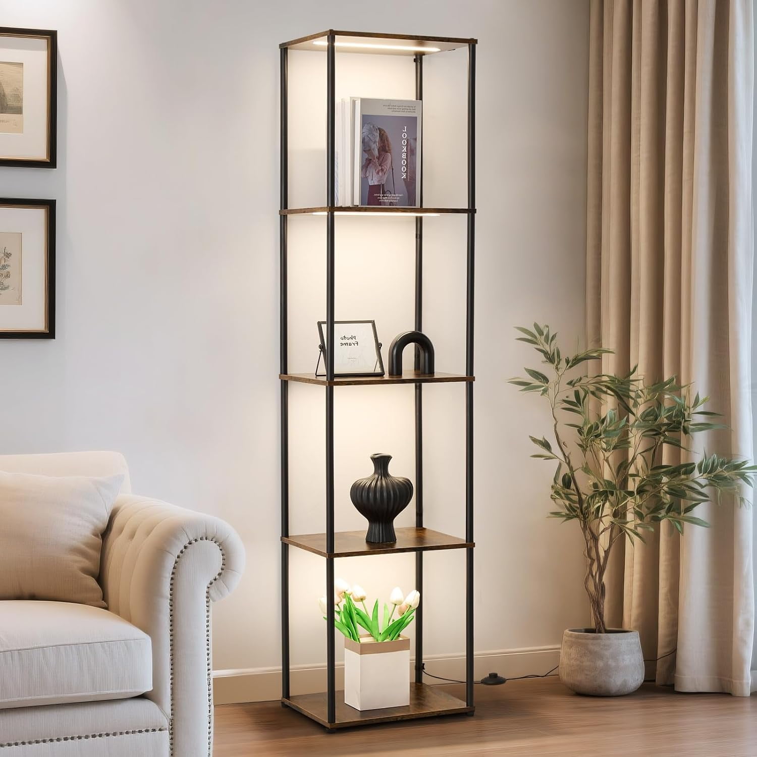 Tall Display Shelf with Lights, Dimmable Display Cases for Collectibles ...