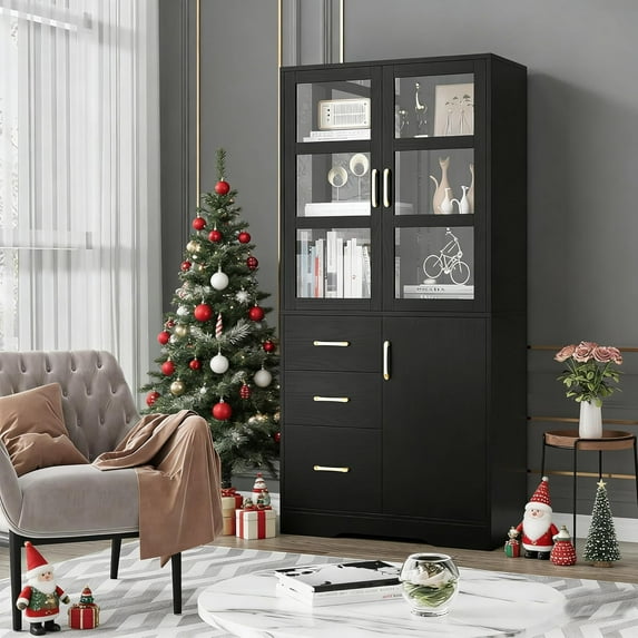 Tall Display Storage Cabinet with HD Glass Doors & Shelves, 67" Tall ...