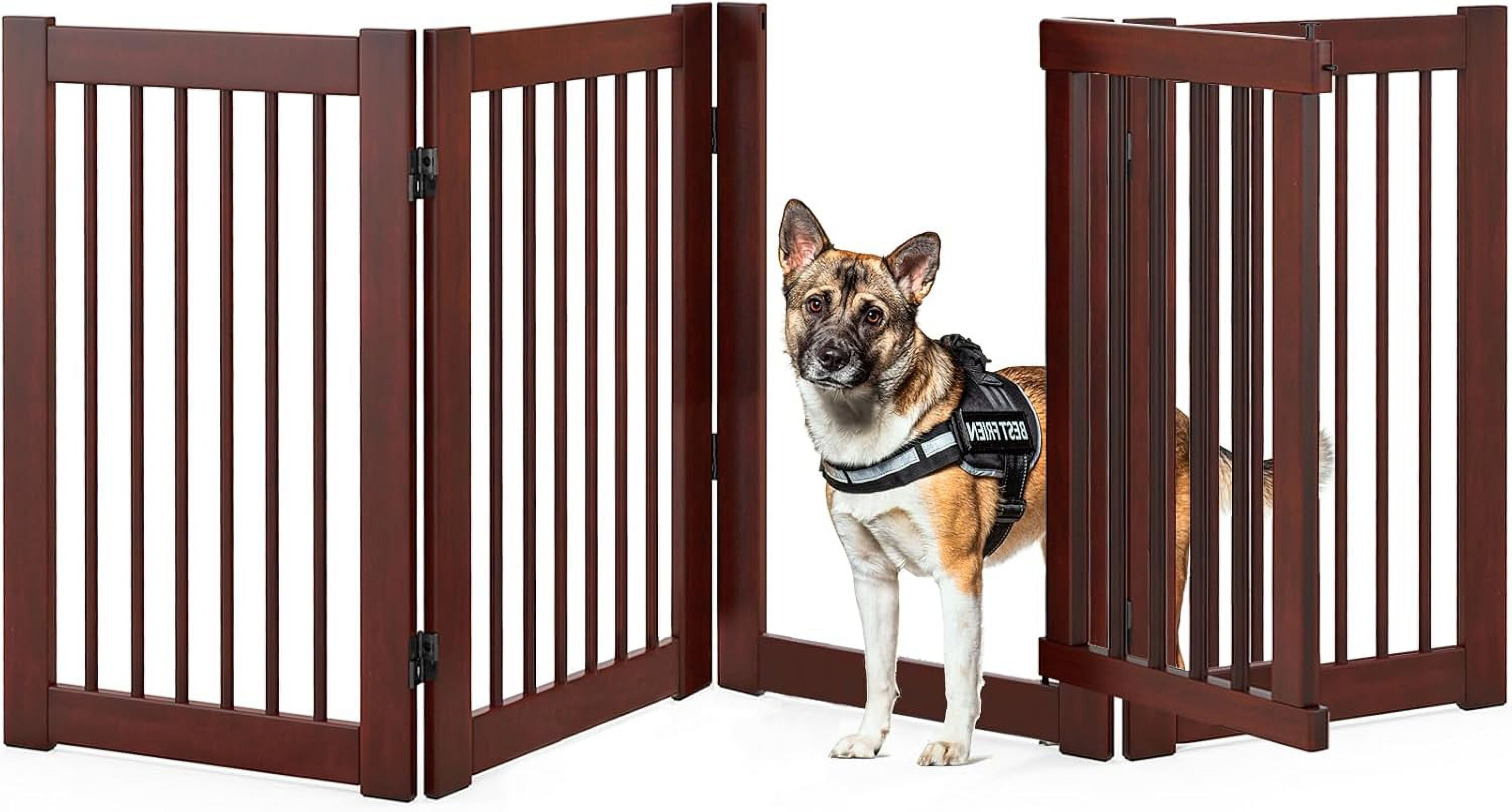 Tall Dog Gate with Door, 4-Panel 30 inch High Wooden Puppy Playpen ...