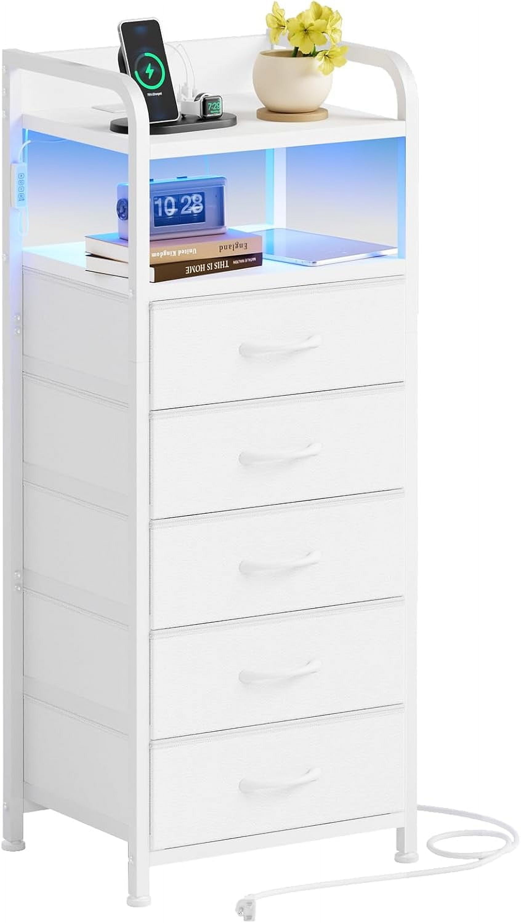 Tall Dresser with 5 Drawers for Bedroom, 40 Inch LED Tall Nightstand ...