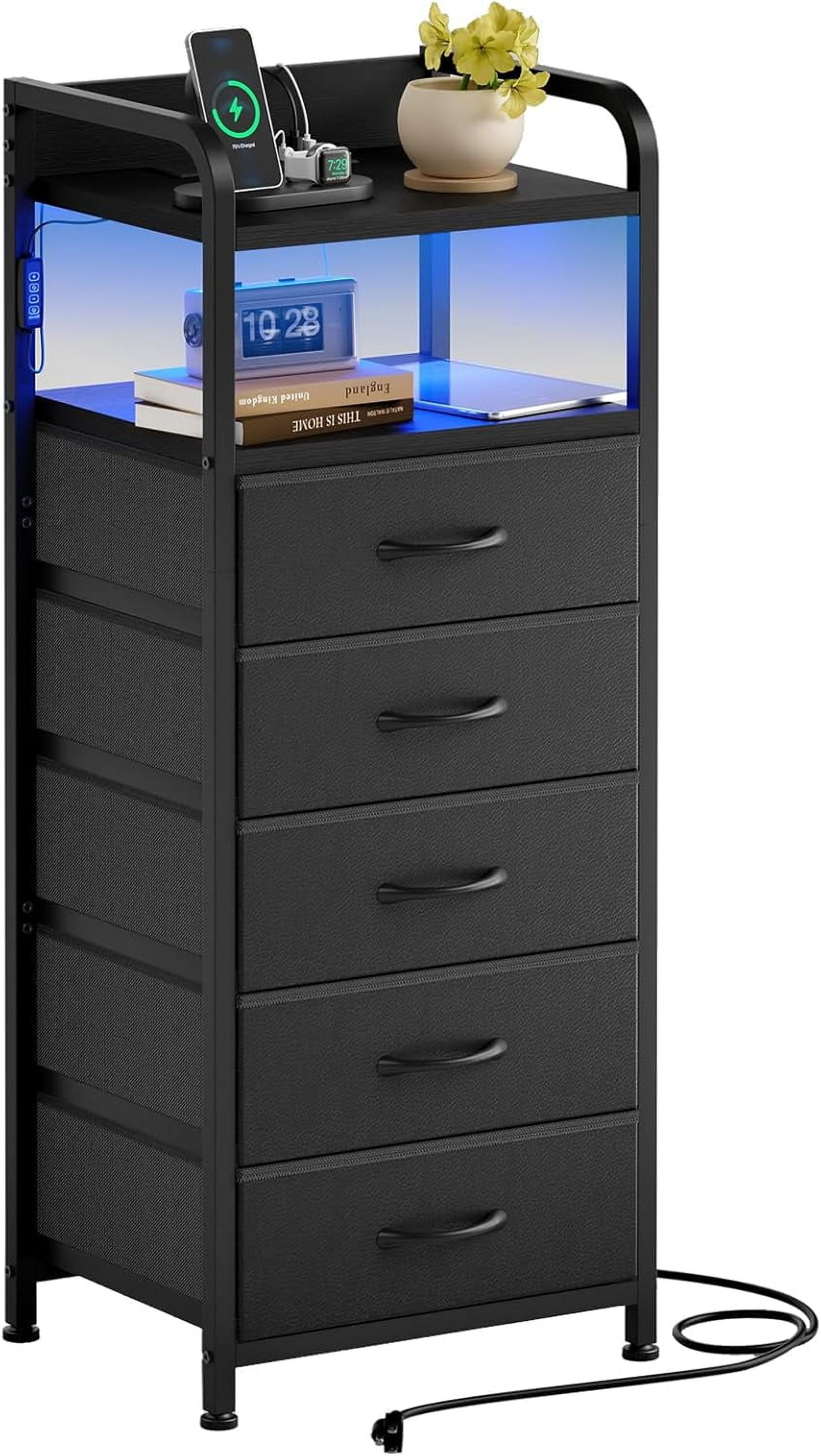 Tall Dresser with 5 Drawers, Tall Night Stand with Charging Station, 40 ...