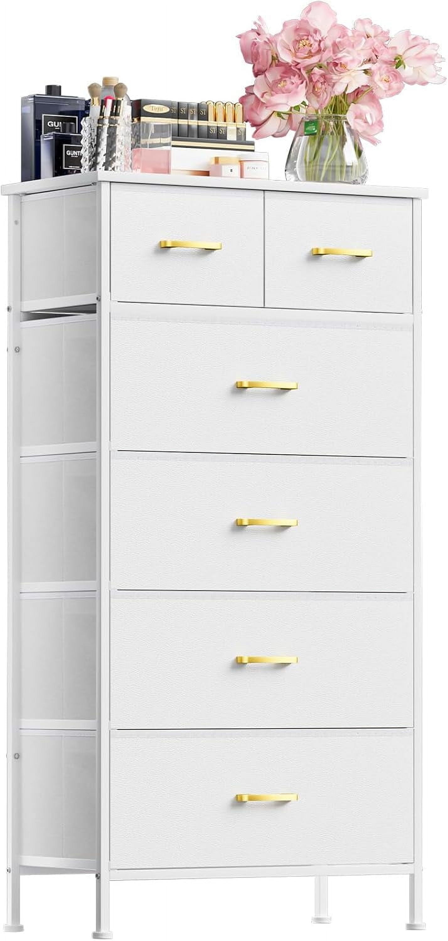 Tall Dresser with 5 Drawers, White Dresser for Bedroom, Tall Storage ...