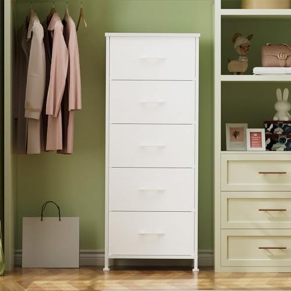 Tall Dresser with 5 Drawers, White Dresser for Bedroom, Tall Storage ...