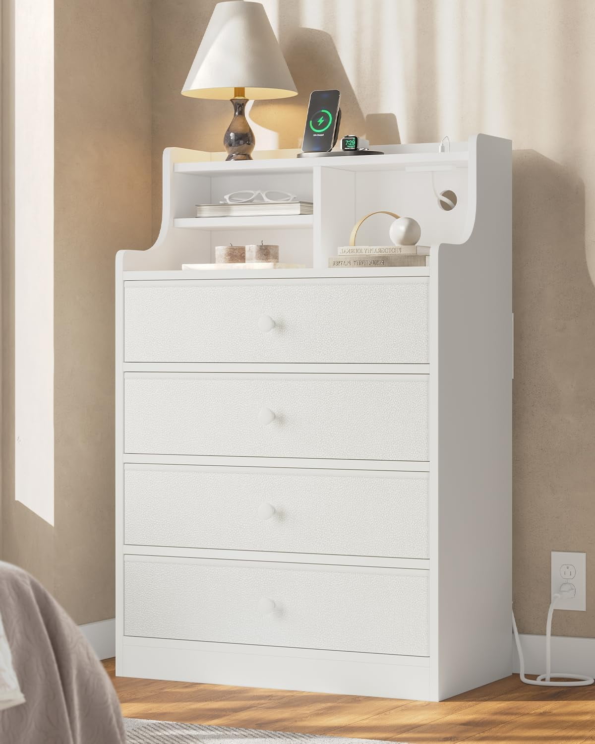 Tall Dresser for Bedroom,4 Drawer Dresser with Charging Station & Hutch ...