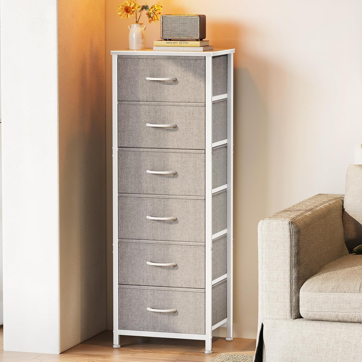Tall Dresser for Bedroom with 6 Fabric Drawers, Storage Dresser ...