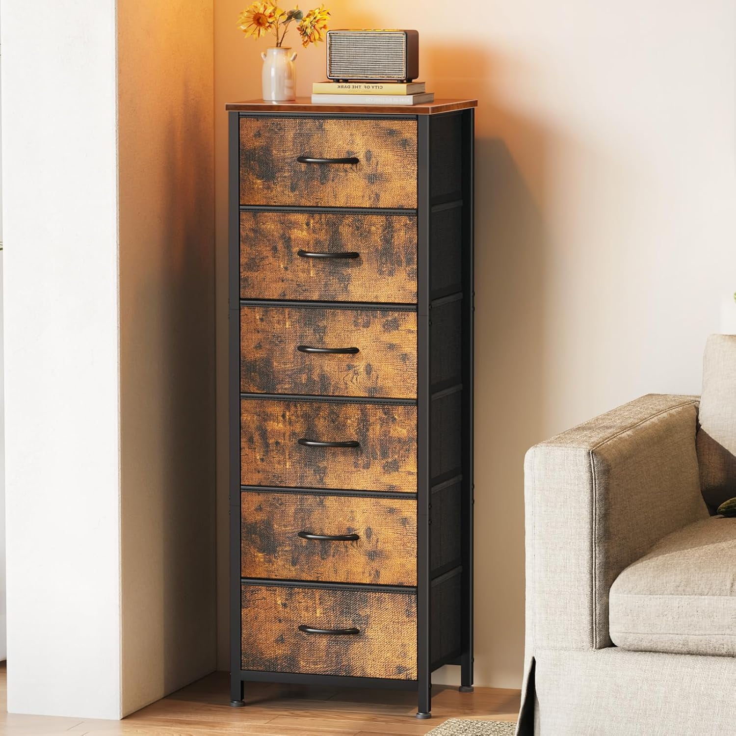 Tall Dresser for Bedroom with 6 Fabric Drawers, Storage Dresser ...