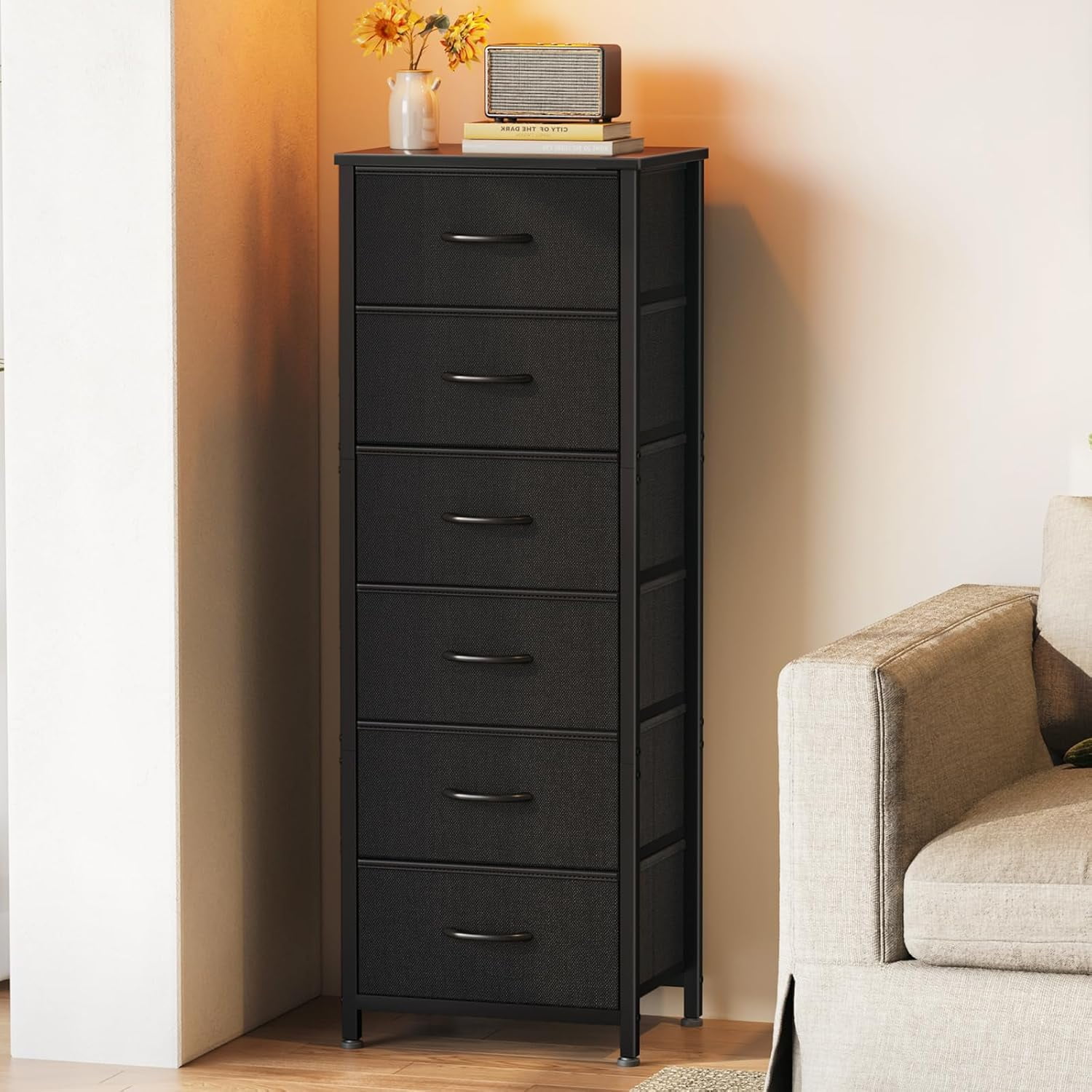 Tall Dresser for Bedroom with 6 Fabric Drawers, Storage Dresser ...
