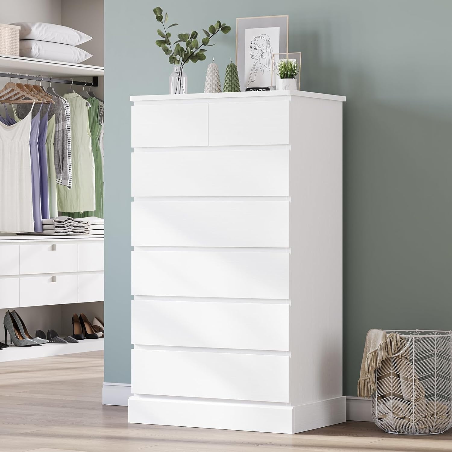 Tall Dresser & Chests of Drawers with 7 Drawers for Bedroom, White Wood ...