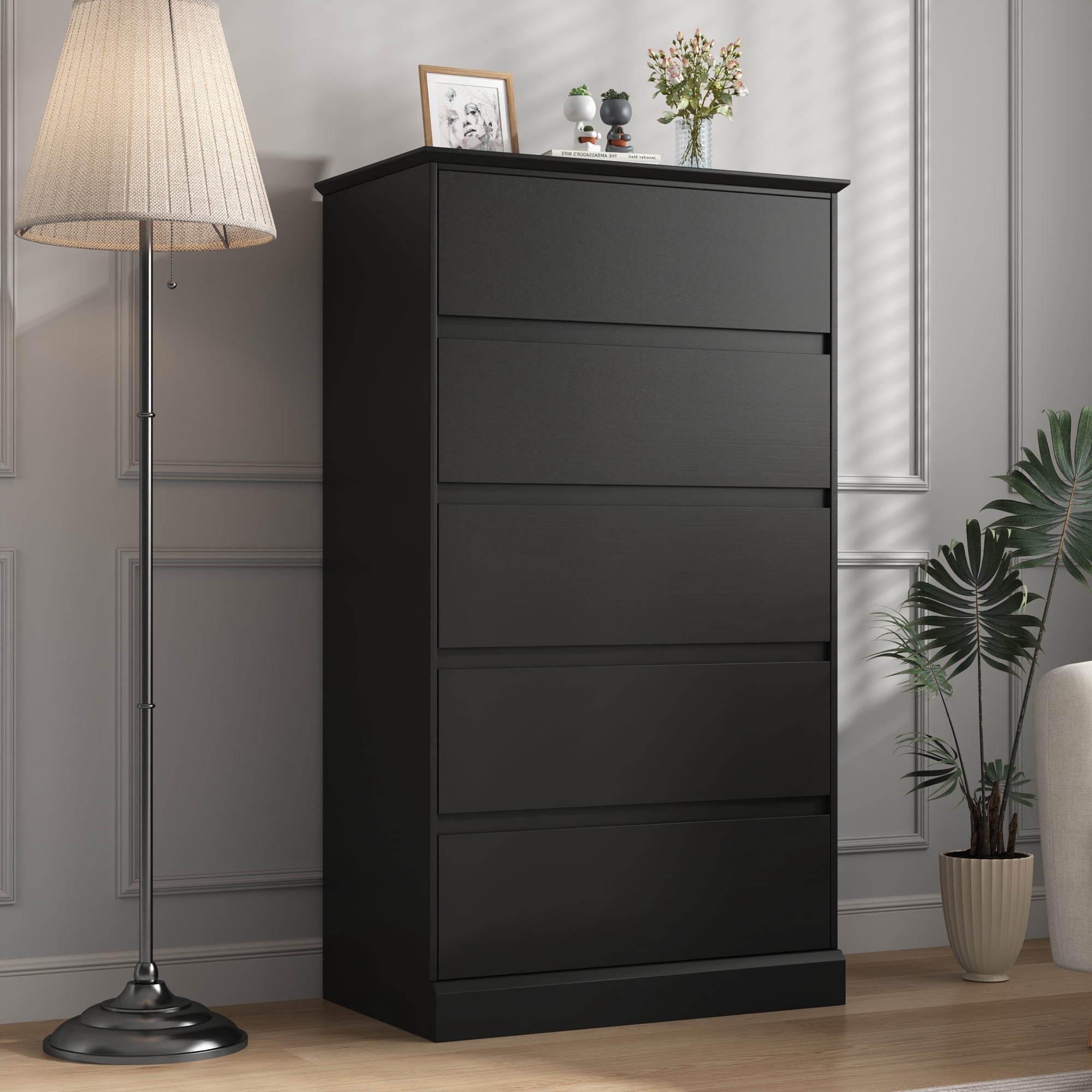 5 Drawer Dresser Black Bedroom Dresser Tall Dresser, Modern Storage ...