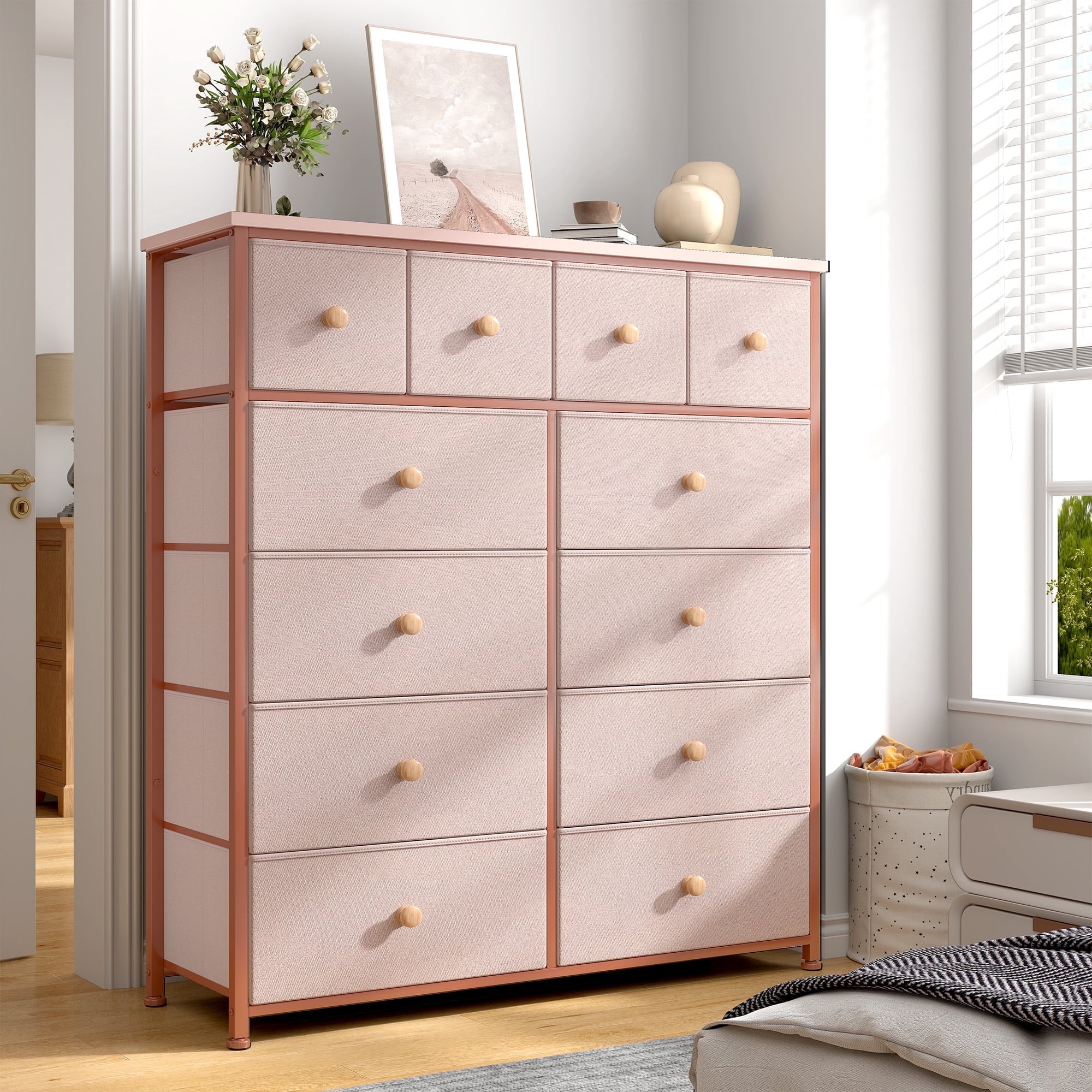 Tall Dresser for Bedroom with 12 Drawers Pink Dresser for Closet Fabric ...