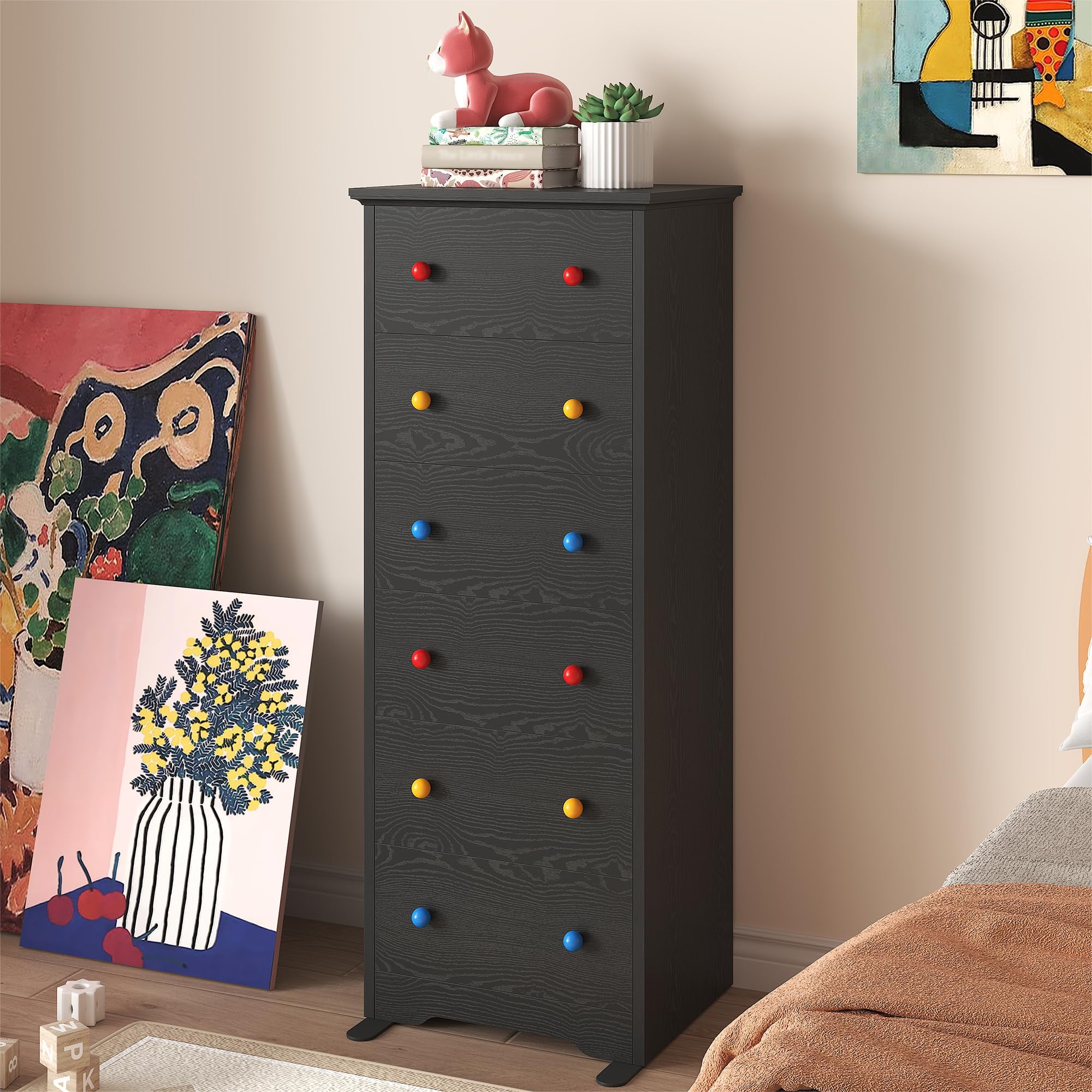 Tall Dresser with 6 Drawers, Slim Wooden Storage for Bedroom, Vibrant ...