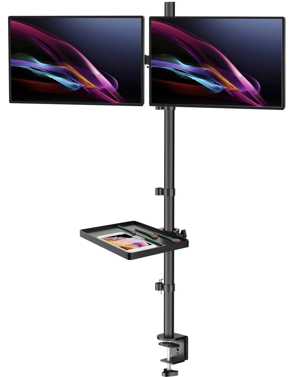 Tall Dual Computer Monitor Mount for Desk Stand inch High Pole with ...